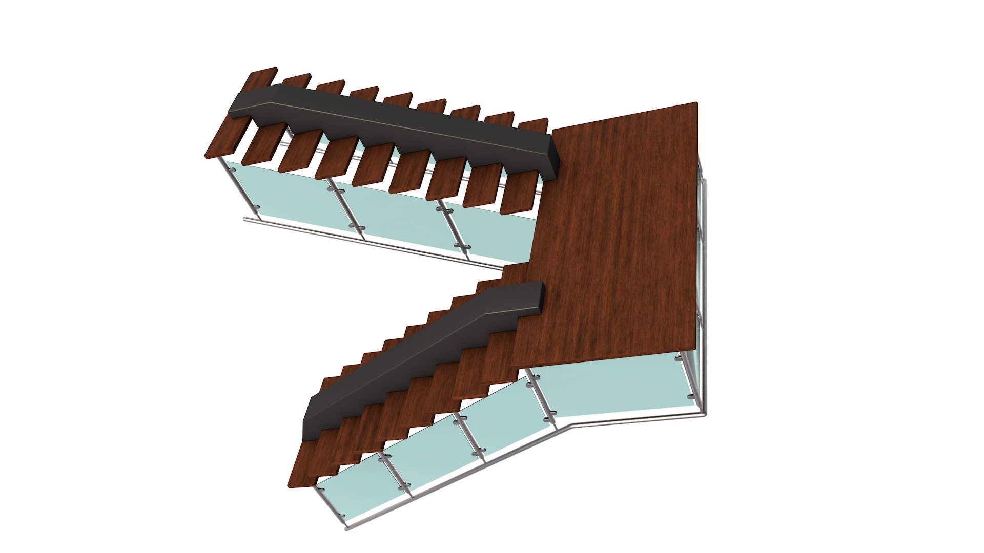 3D Modern U Stair Model - TurboSquid 1962255