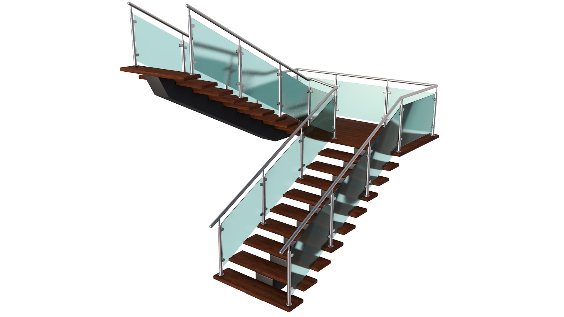 3D Modern U Stair Model - TurboSquid 1962255
