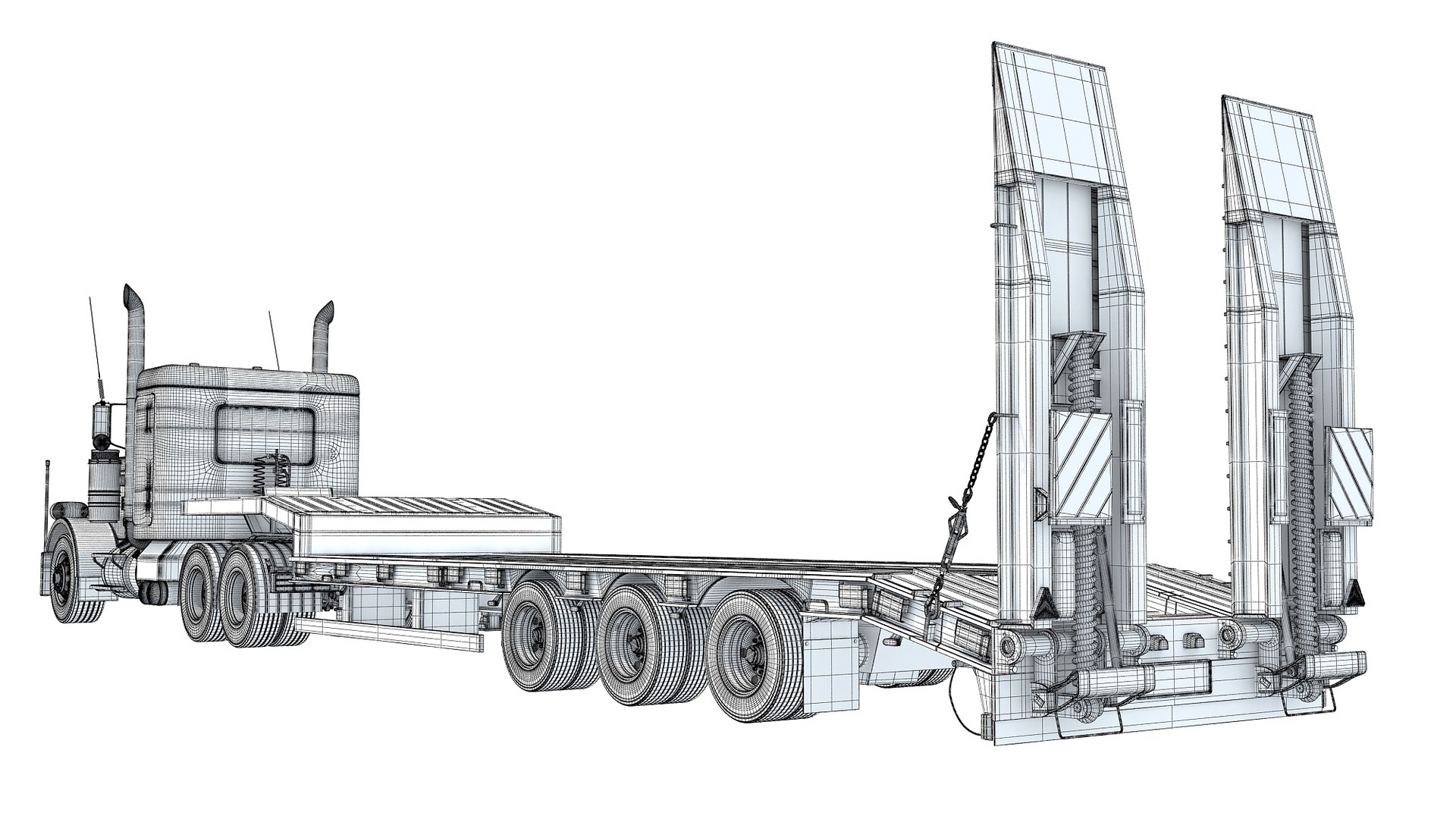Semi-Truck With Platform Trailer 3D - TurboSquid 2278453