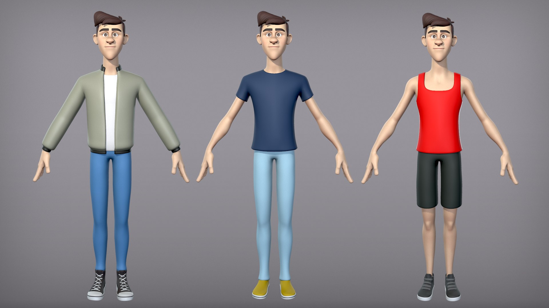Cartoon Man With 3 Outfits 3D Model - TurboSquid 1729249