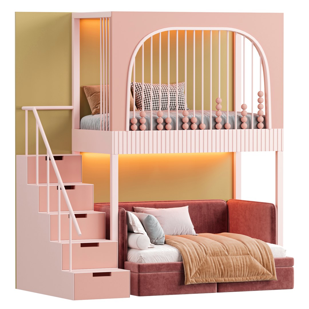 3D Kids Bed Two Level model - TurboSquid 2173394