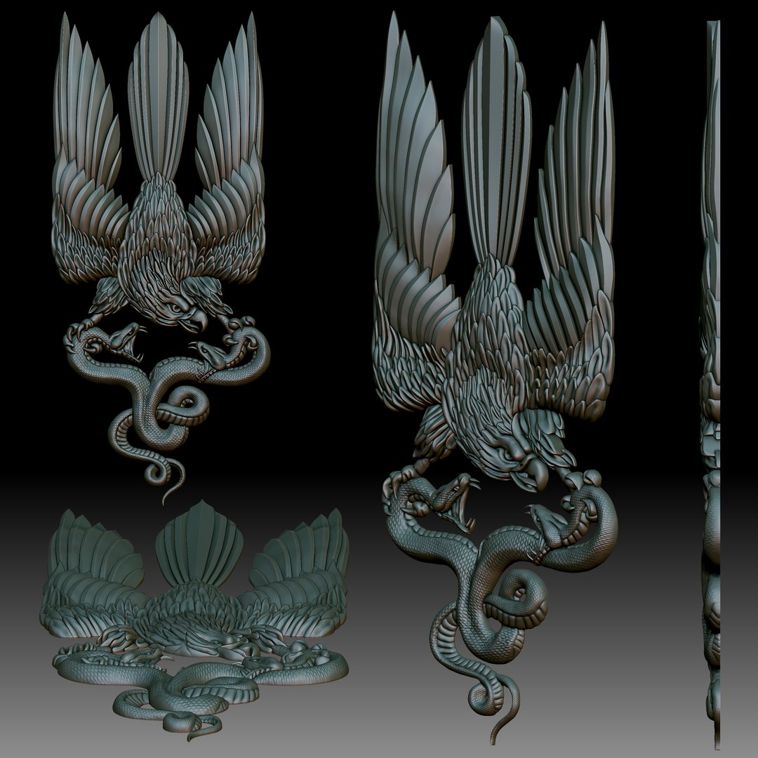 Falcon And Snake - Bas-relief For CNC Router Or 3D Printer 3D Model ...