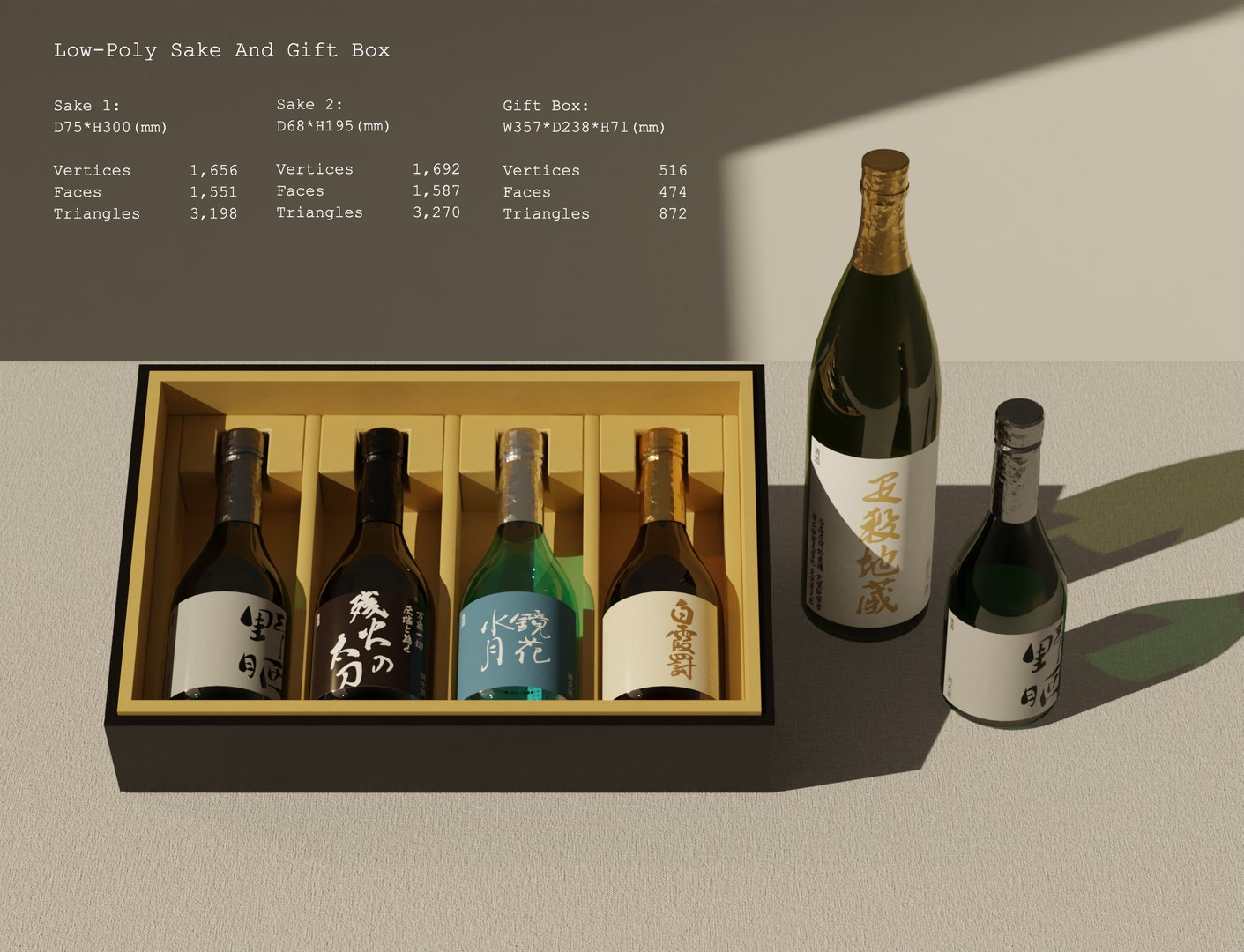 3D Low-Poly Sake And Gift Box - TurboSquid 2038604