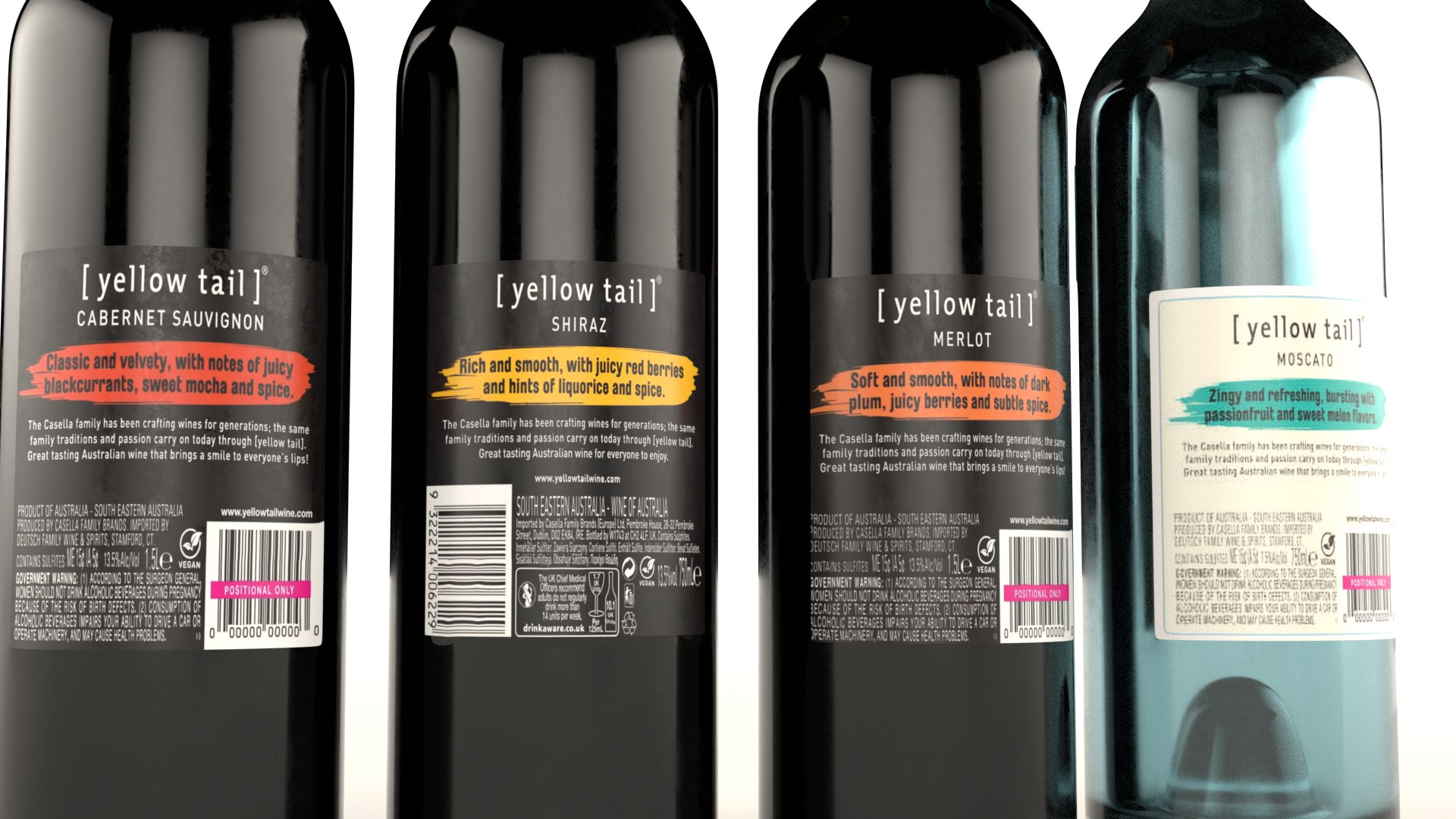 3D 4 Yellowtail Wine Moscato Cabernet Merlot Shivas Alcohol Bottle ...