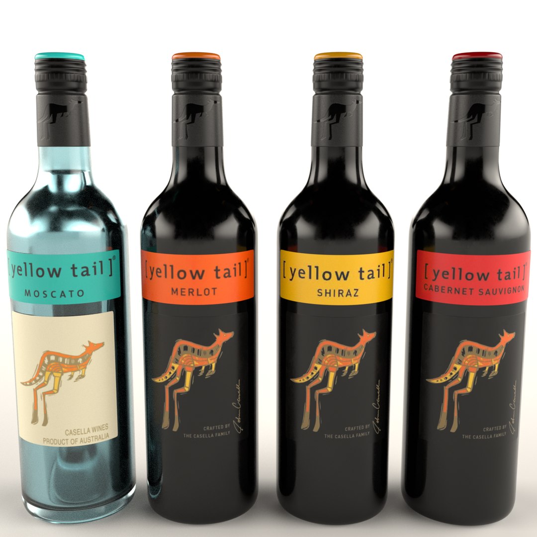 3D 4 Yellowtail Wine Moscato Cabernet Merlot Shivas Alcohol Bottle ...
