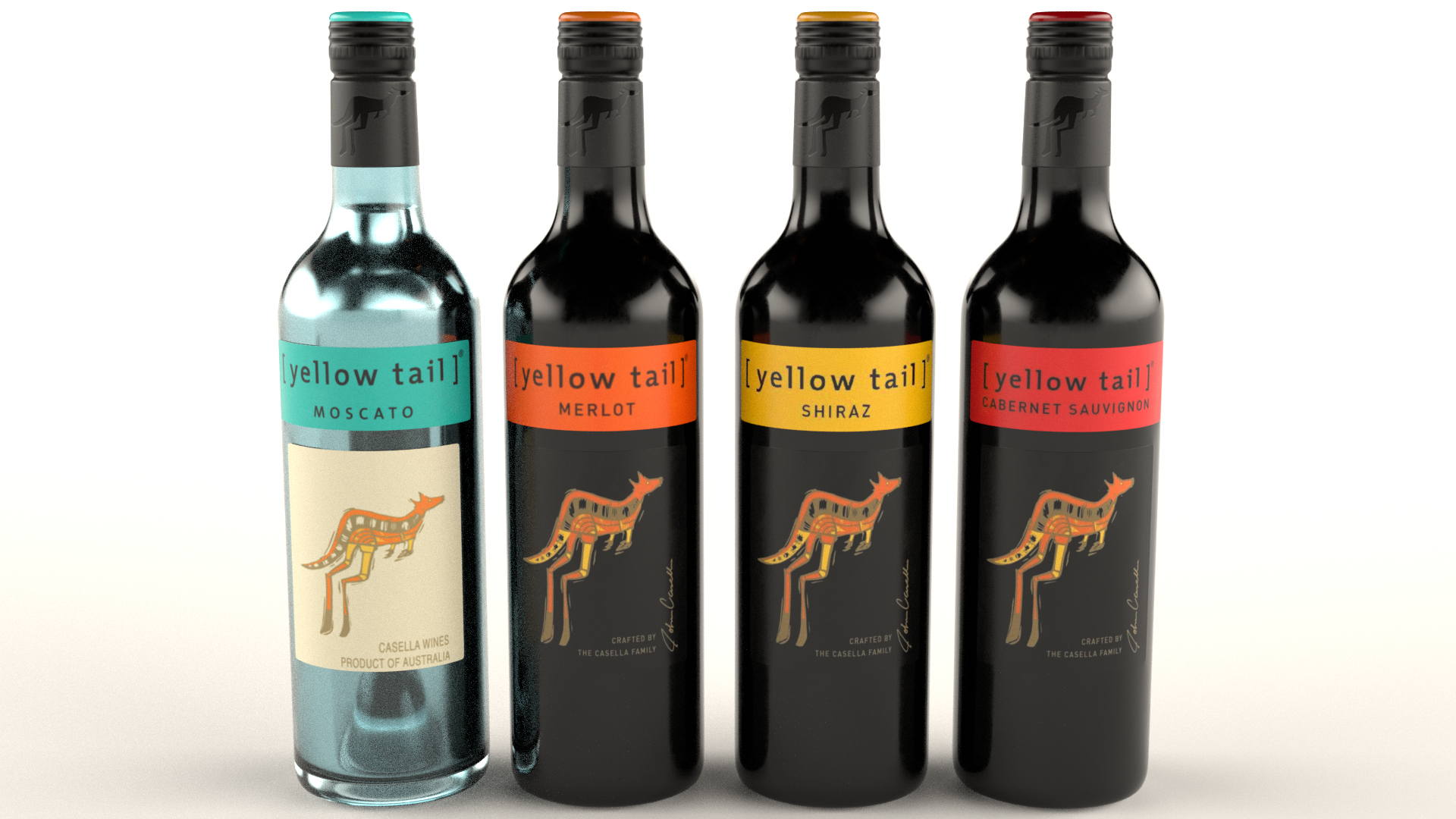 3D 4 Yellowtail Wine Moscato Cabernet Merlot Shivas Alcohol Bottle ...