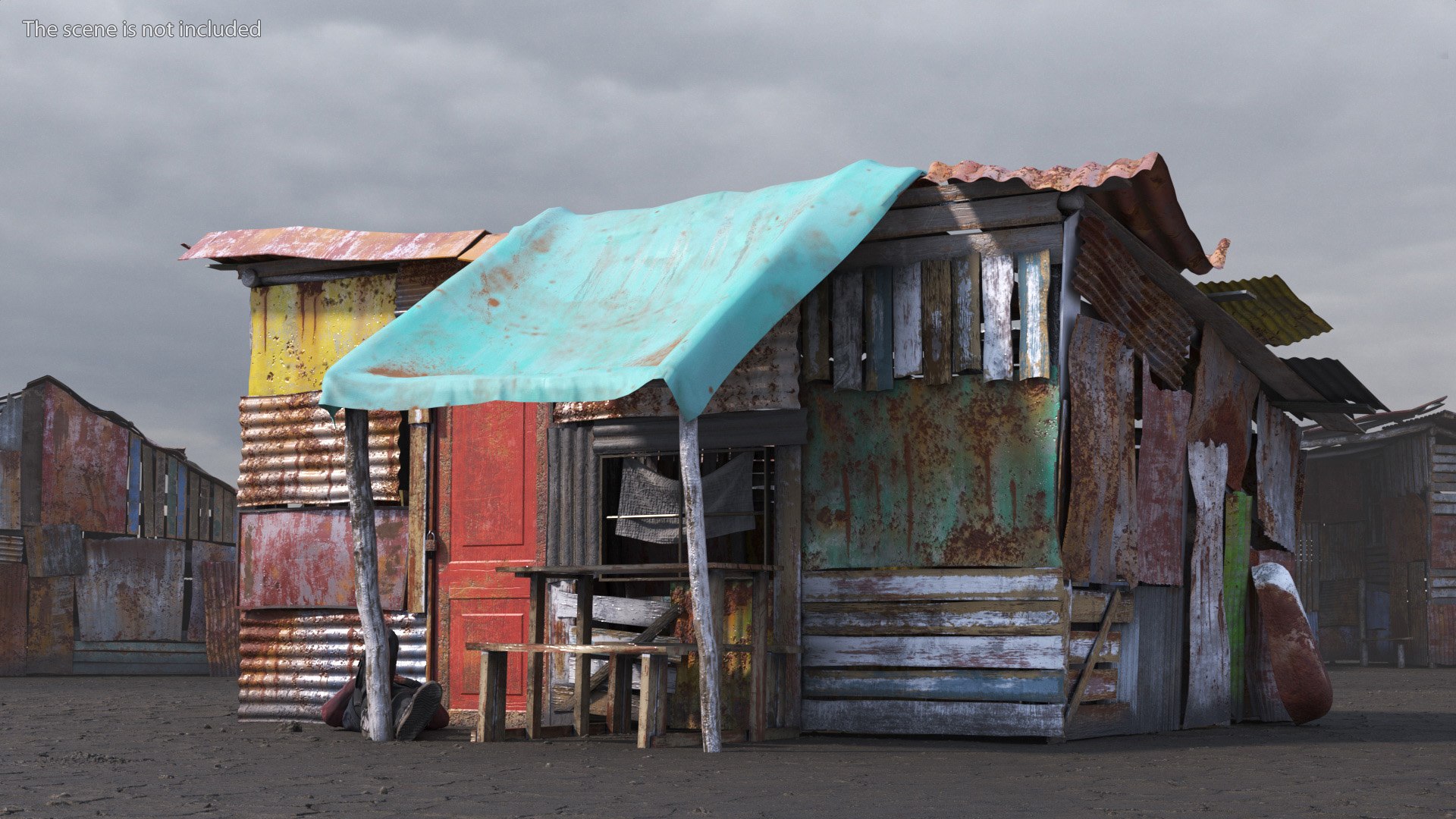 Small Rusty Shack With Awning And Sleeping Homeless Man 3D Model ...