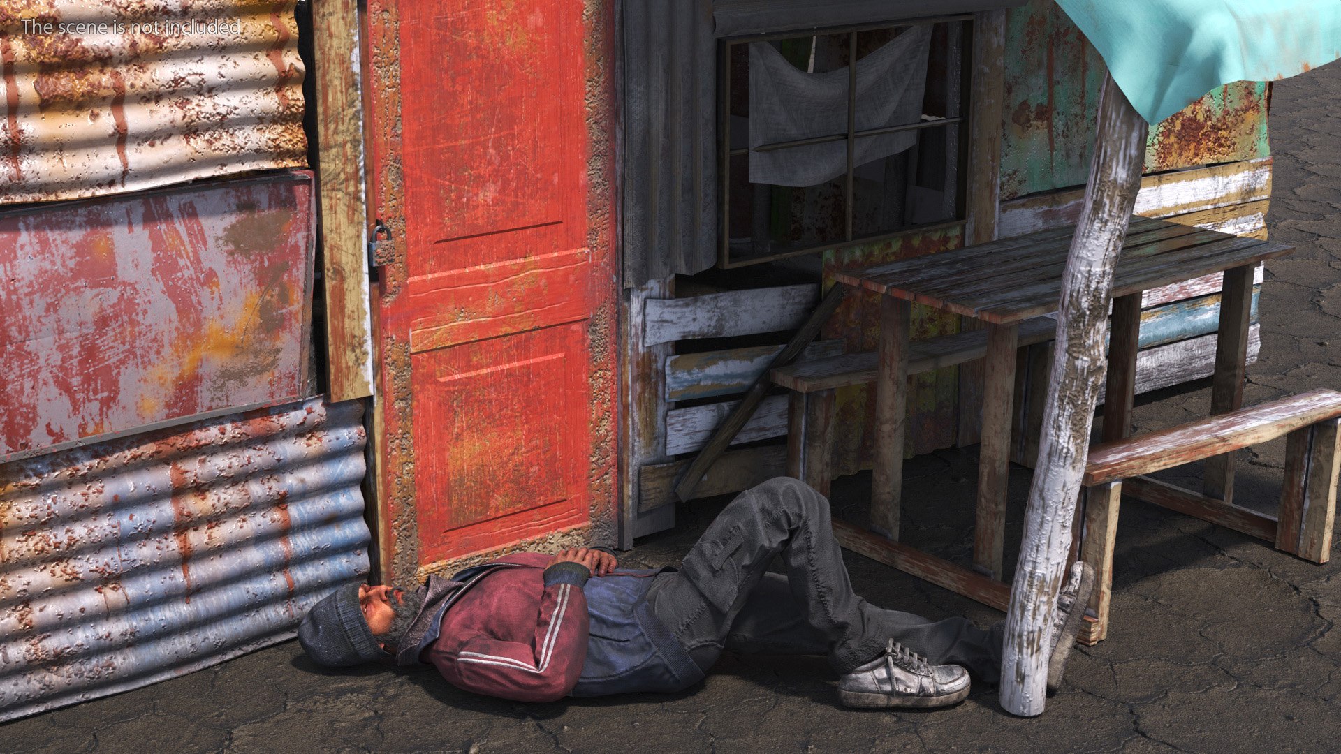 Small Rusty Shack With Awning And Sleeping Homeless Man 3D Model ...