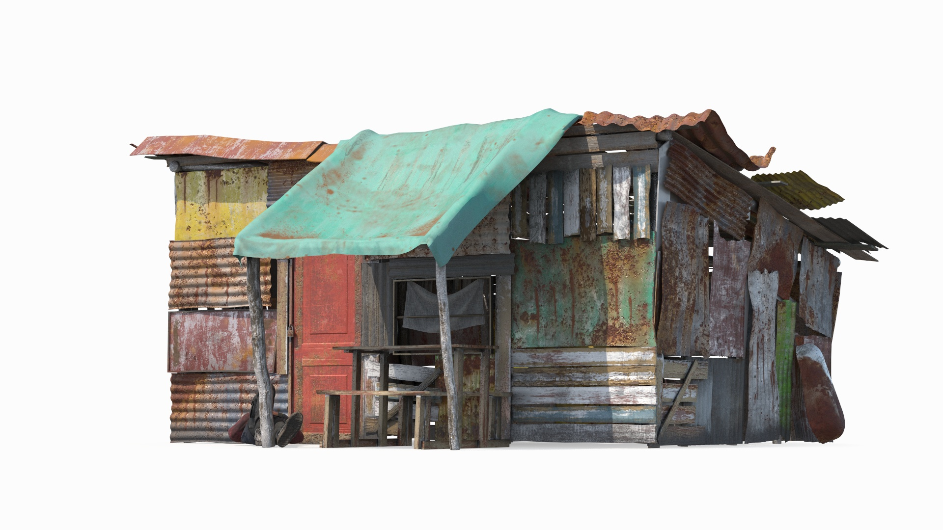 Small Rusty Shack With Awning And Sleeping Homeless Man 3D Model ...