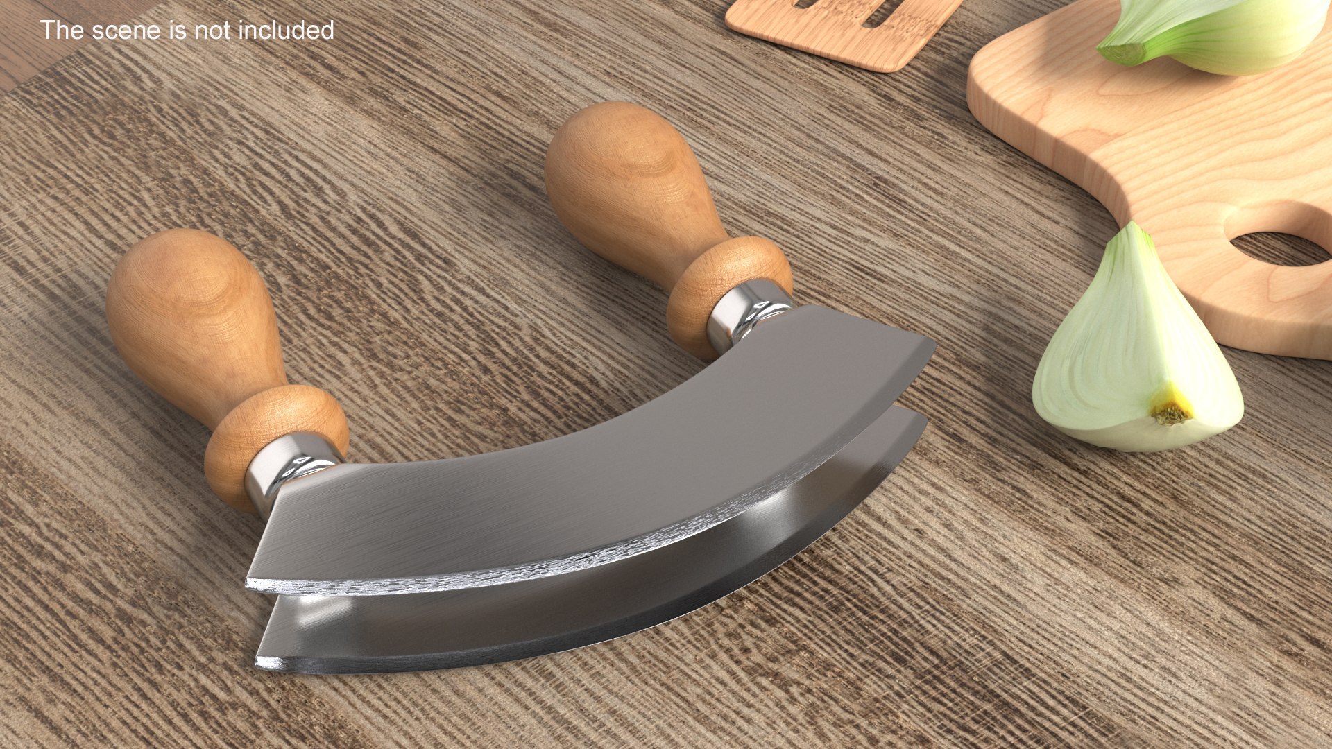 3D Mezzaluna With Two Blades And Wooden Handles Model - TurboSquid 2247418