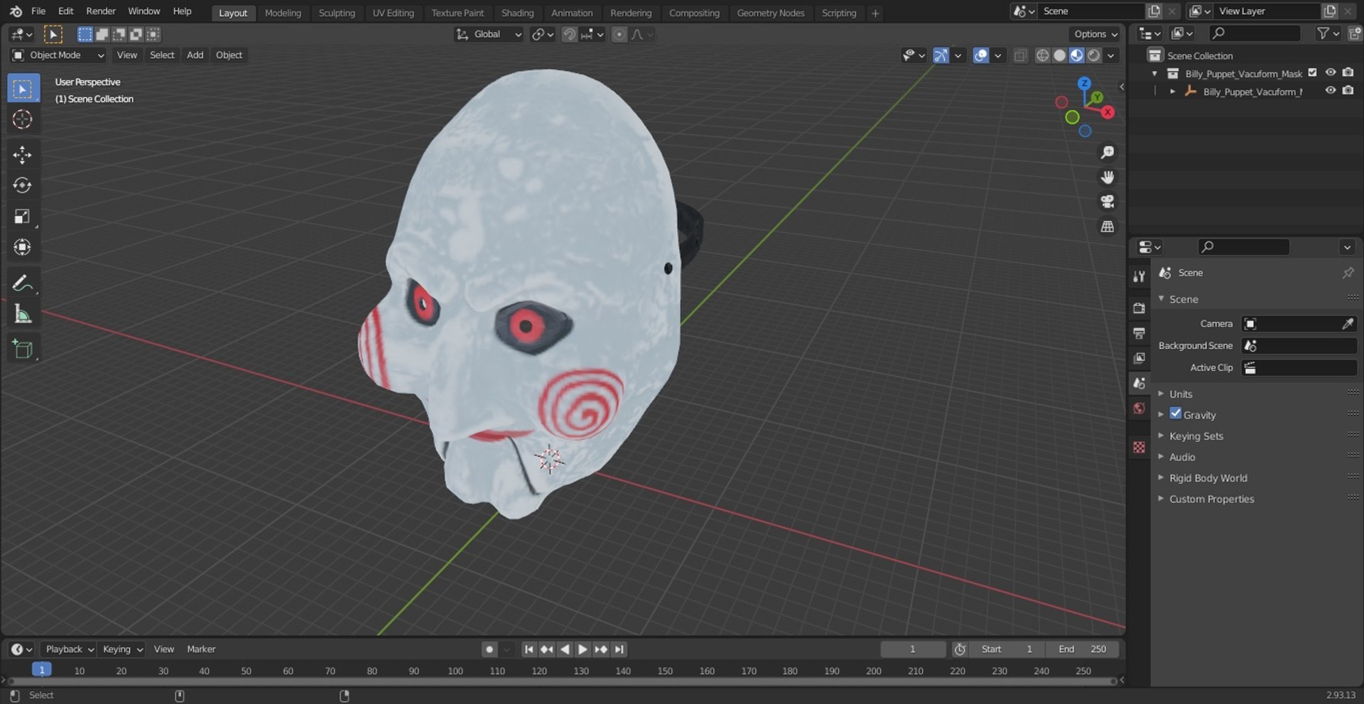 3D Billy Puppet Vacuform Mask Dressed On Head - TurboSquid 2005961