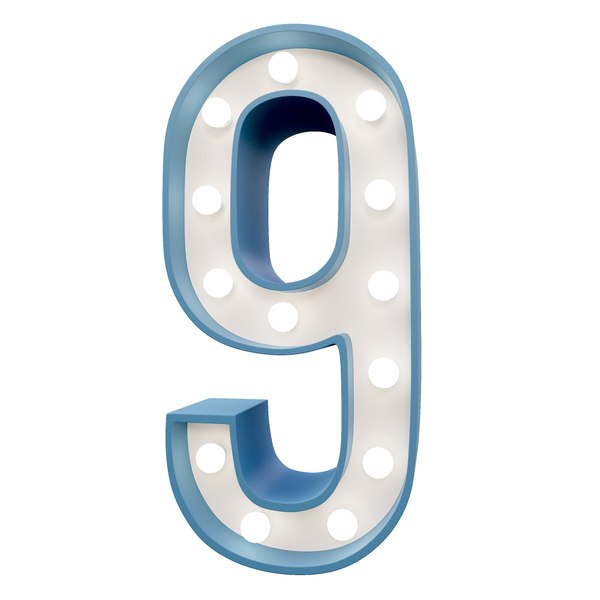 3D Marquee number nine light bulb glow sign 3dmodel model - TurboSquid ...