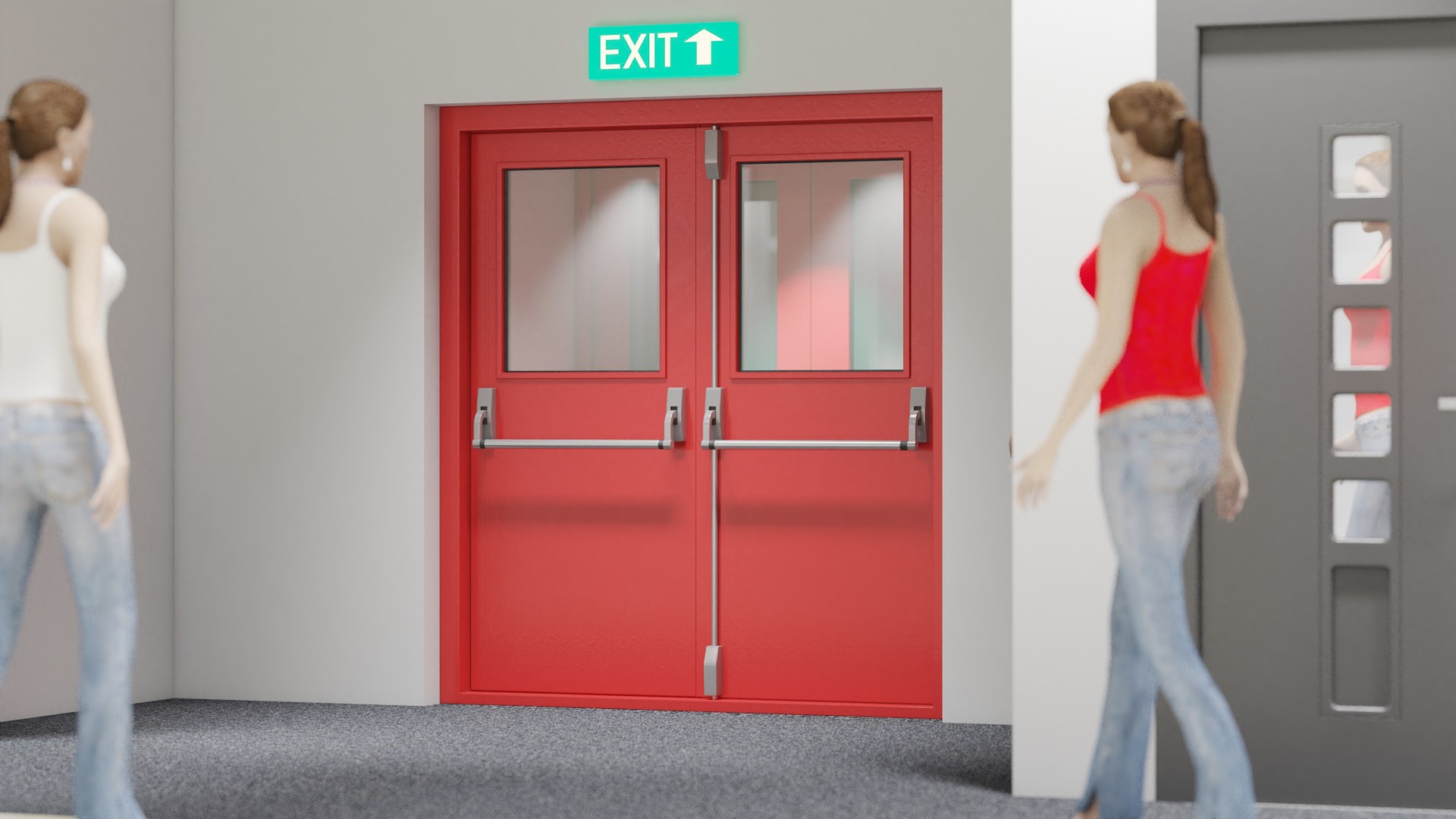Double Fire Exit Doors With Panic Bar Model - TurboSquid 2054524