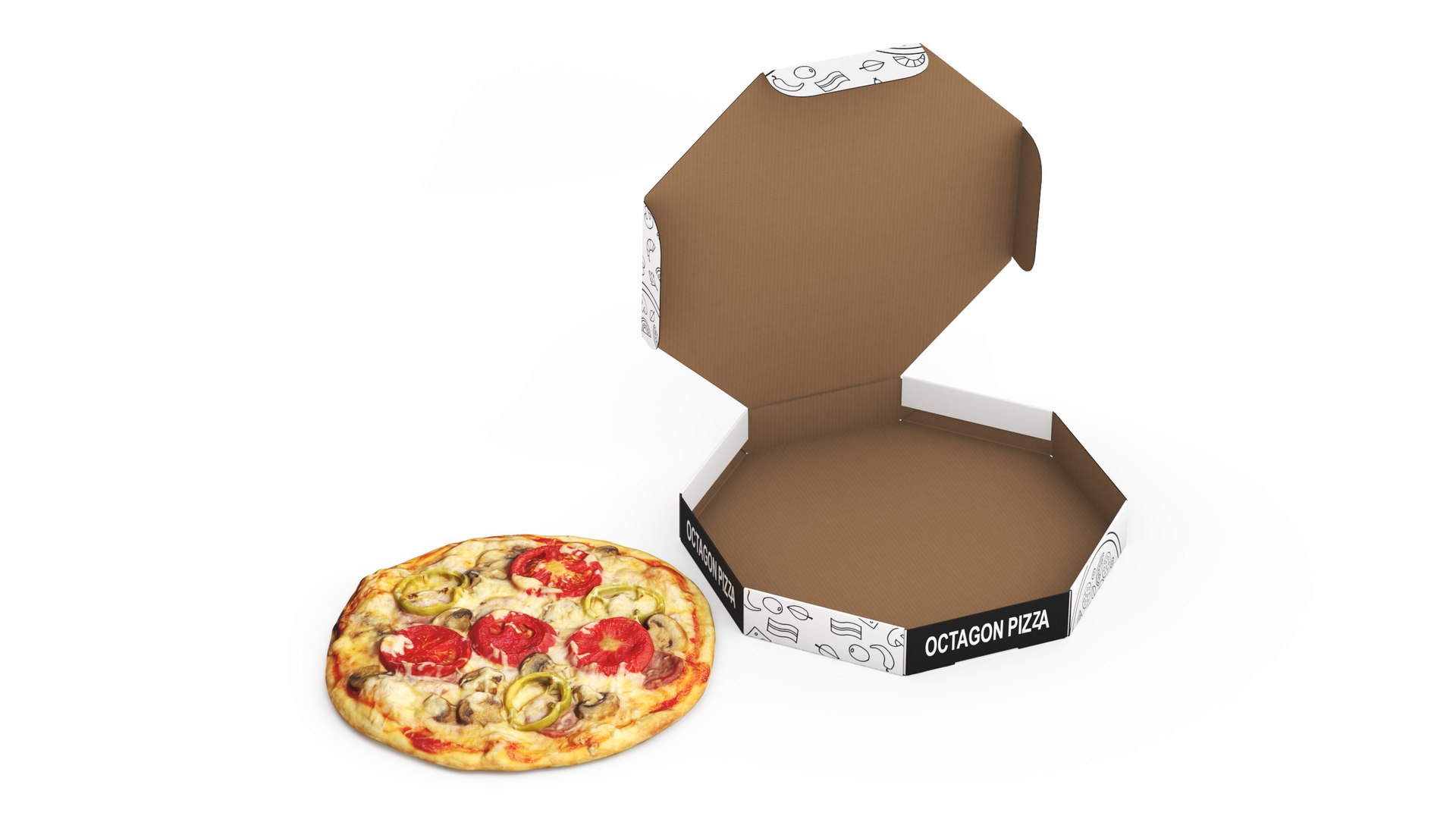 Octagonal Pizza Box With Pizza Rigged 3D Model - TurboSquid 2000263