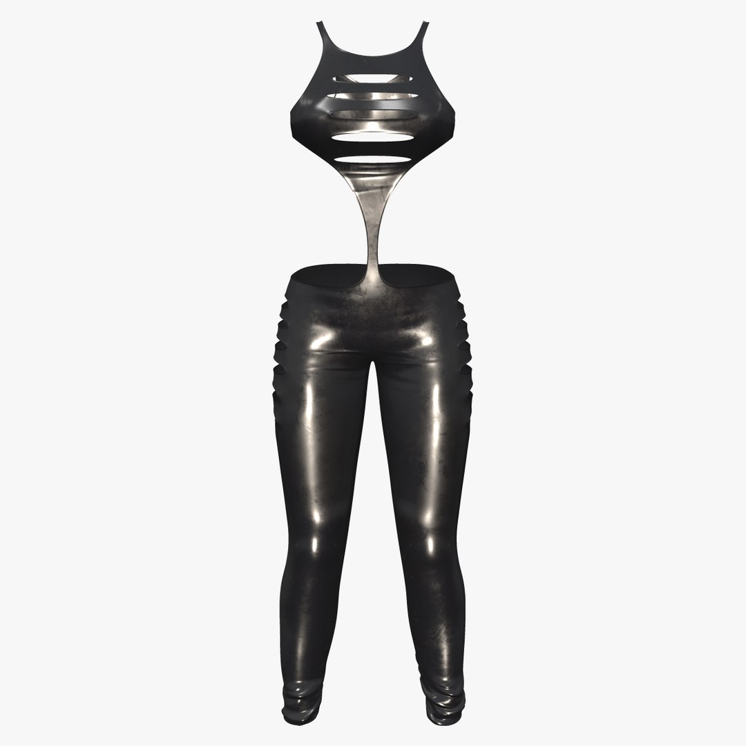 Black Shiny Leather Razor Cut Out Jumpsuit 3D Model - TurboSquid 1950166