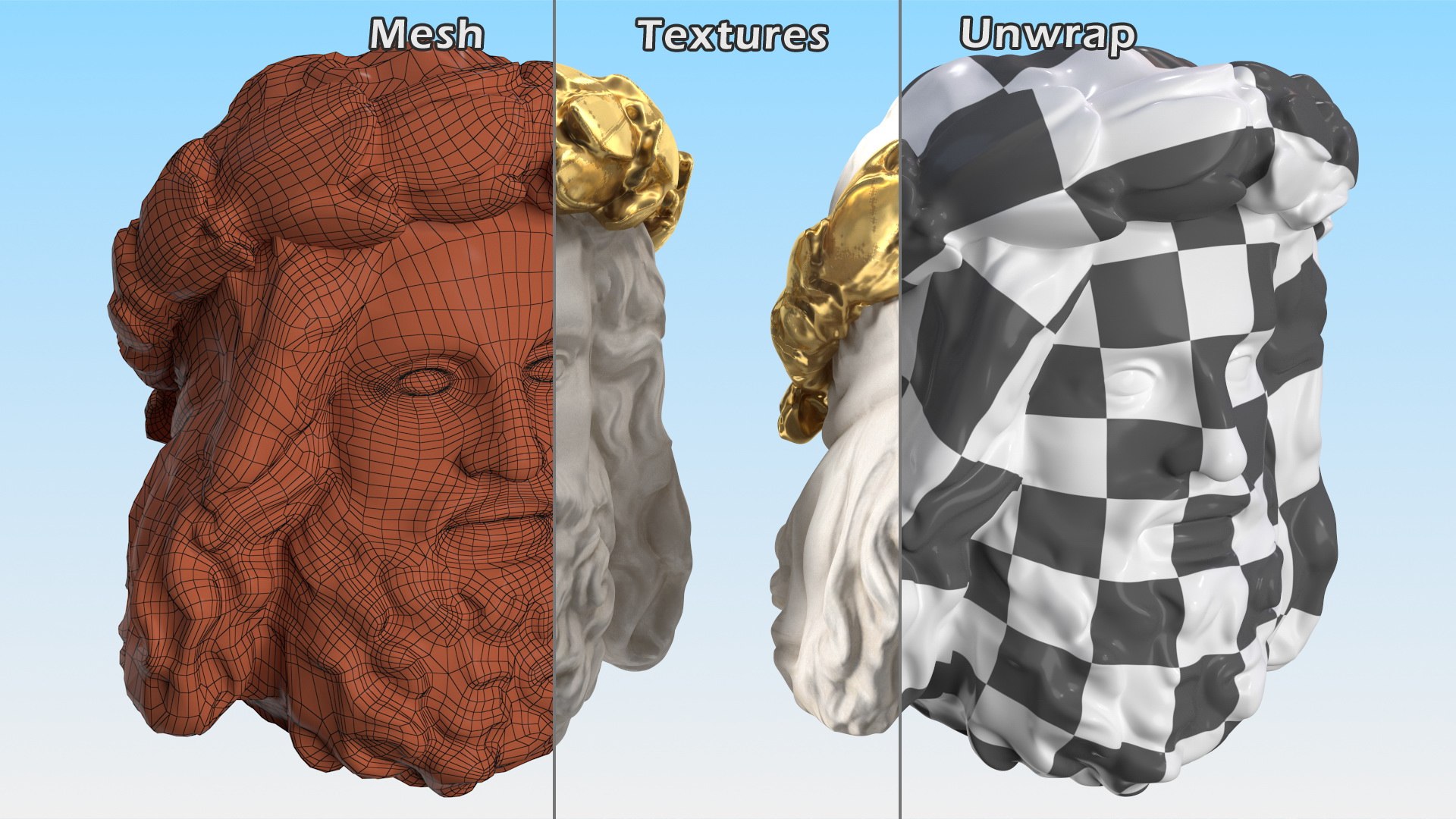 Zeus Head With Gold Wreath Sculpture Model - TurboSquid 1839428