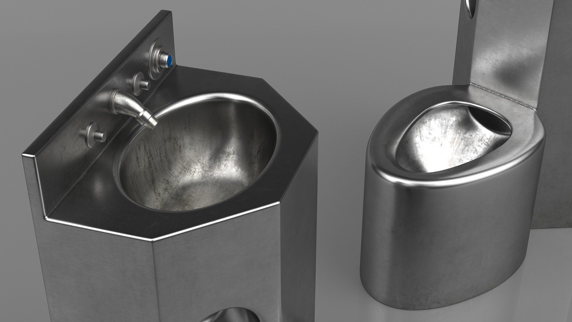 3D Dirty Stainless Steel Prison Toilet Sink Combo - TurboSquid 2111766