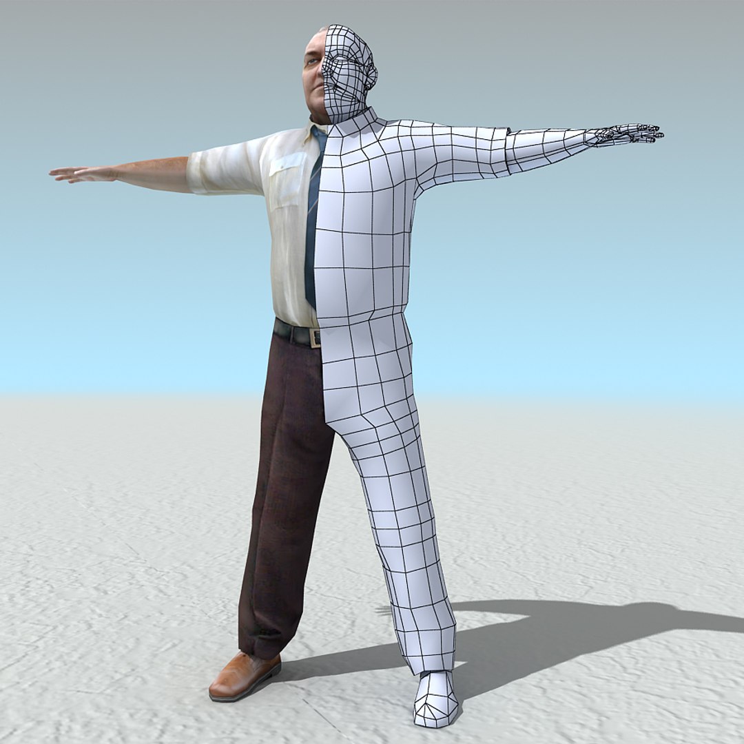 Casual Old Man 3d Model