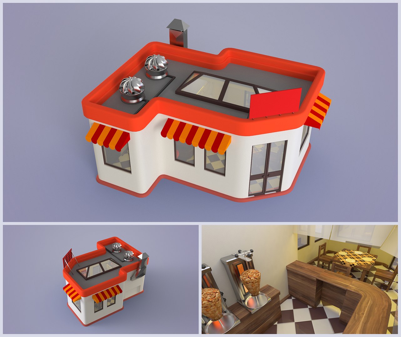 3d model cartoon shawarma restaurant