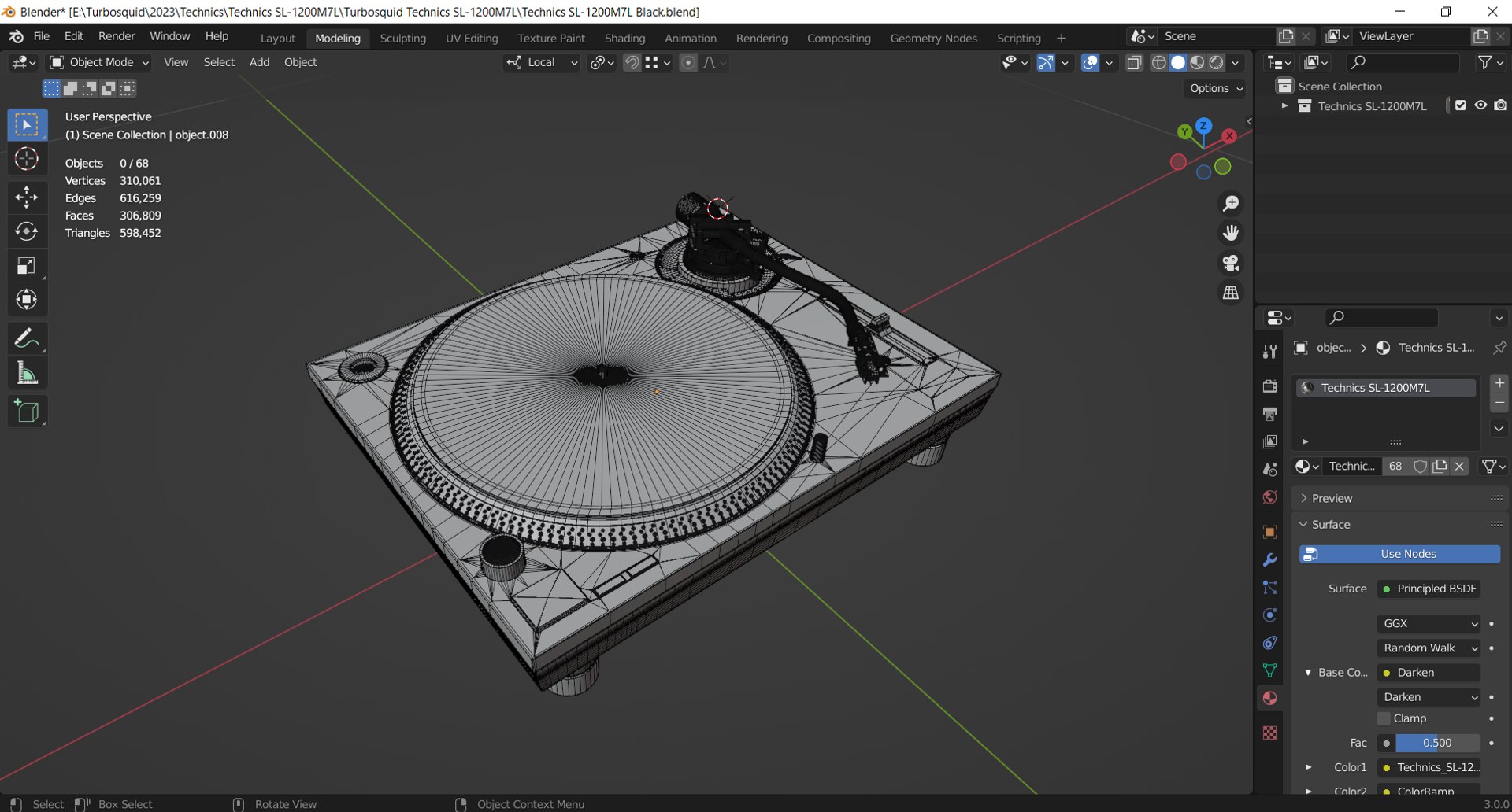 3D Technics SL-1200M7L Turntable Black Model - TurboSquid 2097442