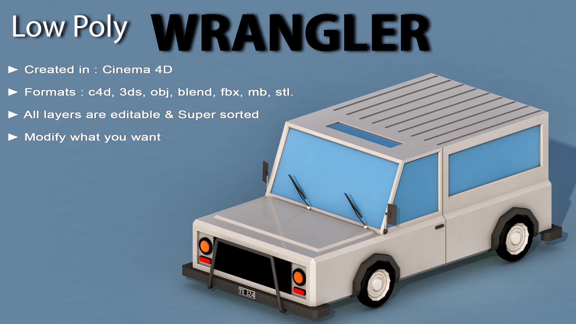 Car Cartoon Wrangler 3D Model - TurboSquid 1344122
