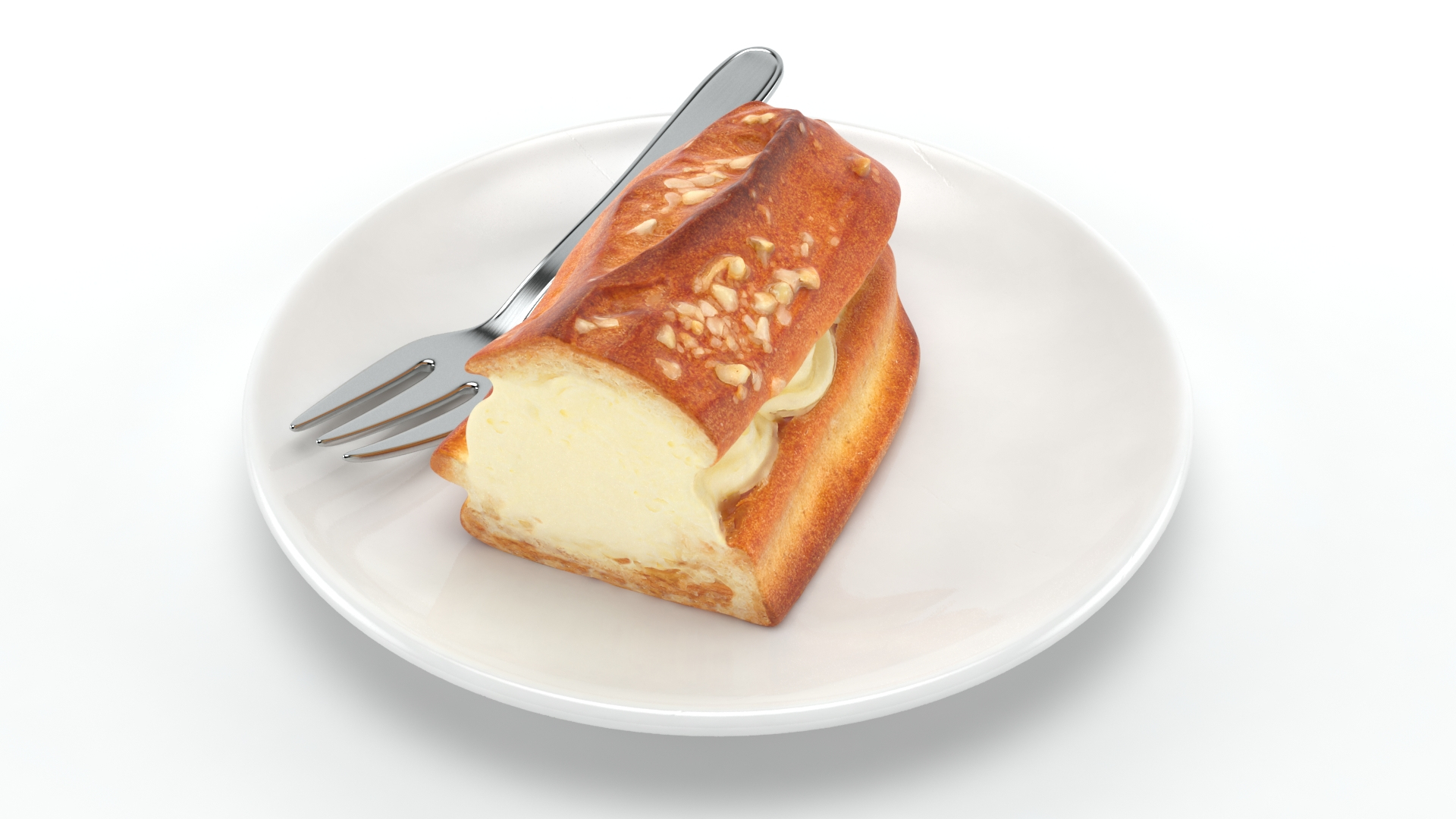 3D model Vanilla Eclair on a White Plate with a Fork - TurboSquid 2054648