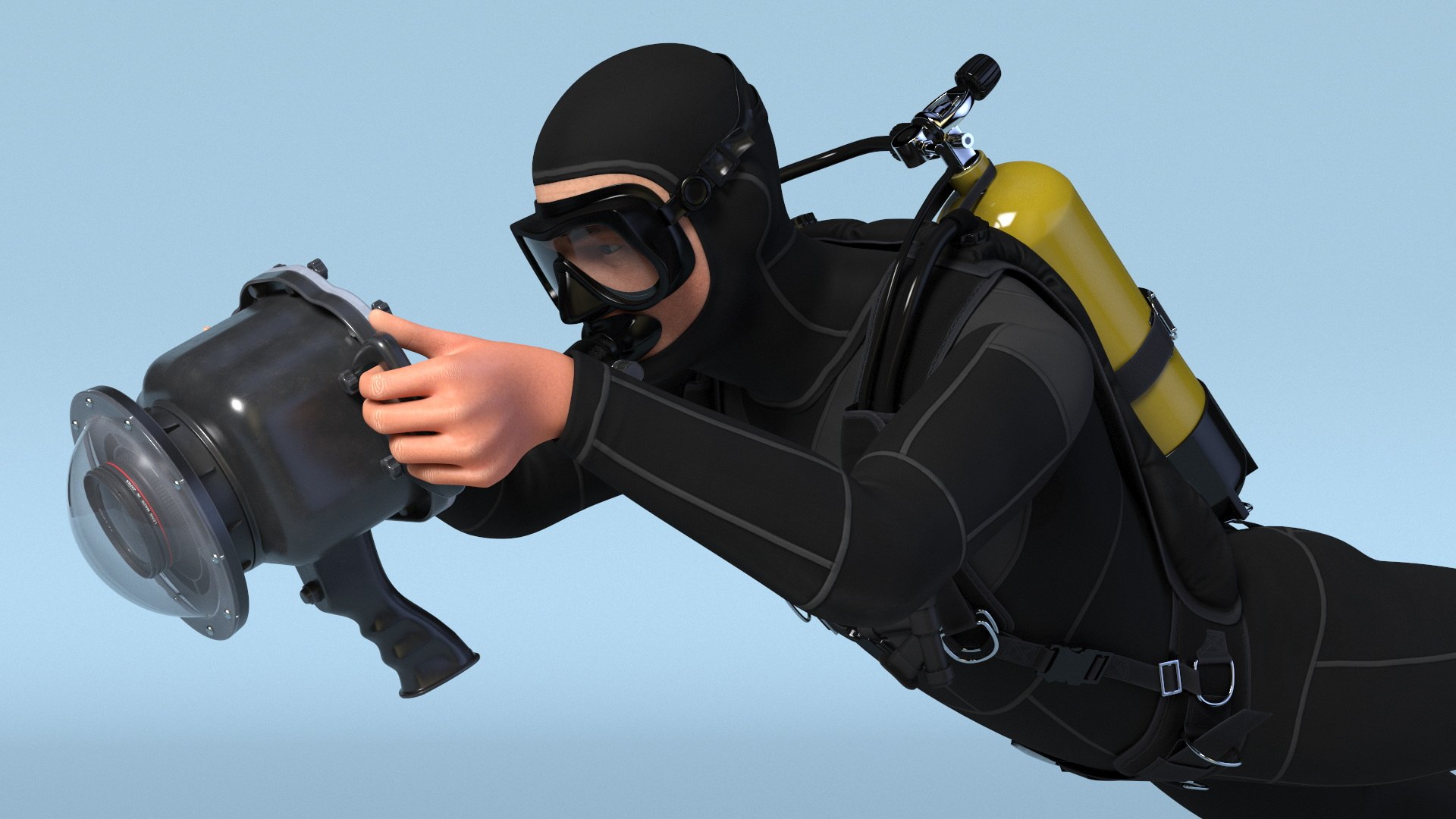 Diver With Underwater Camera Housing 3D Model - TurboSquid 2388857