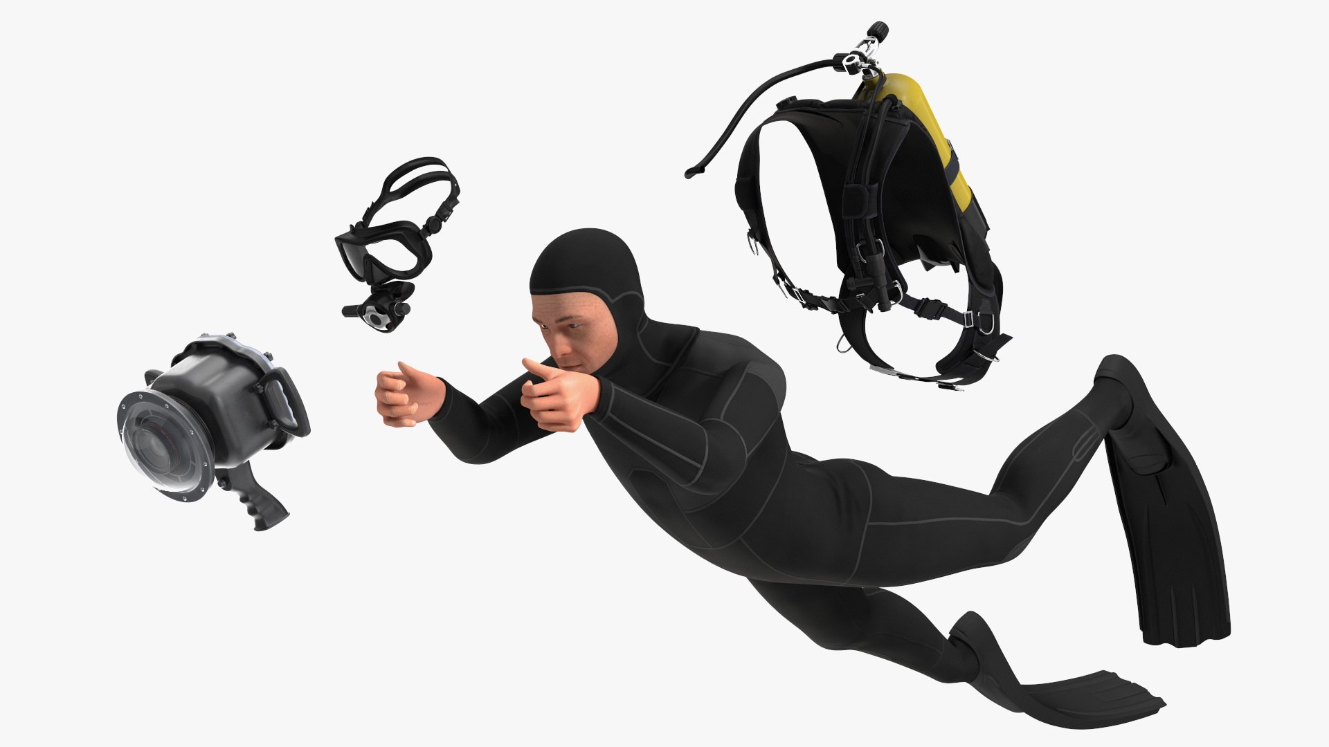 Diver With Underwater Camera Housing 3D Model - TurboSquid 2388857