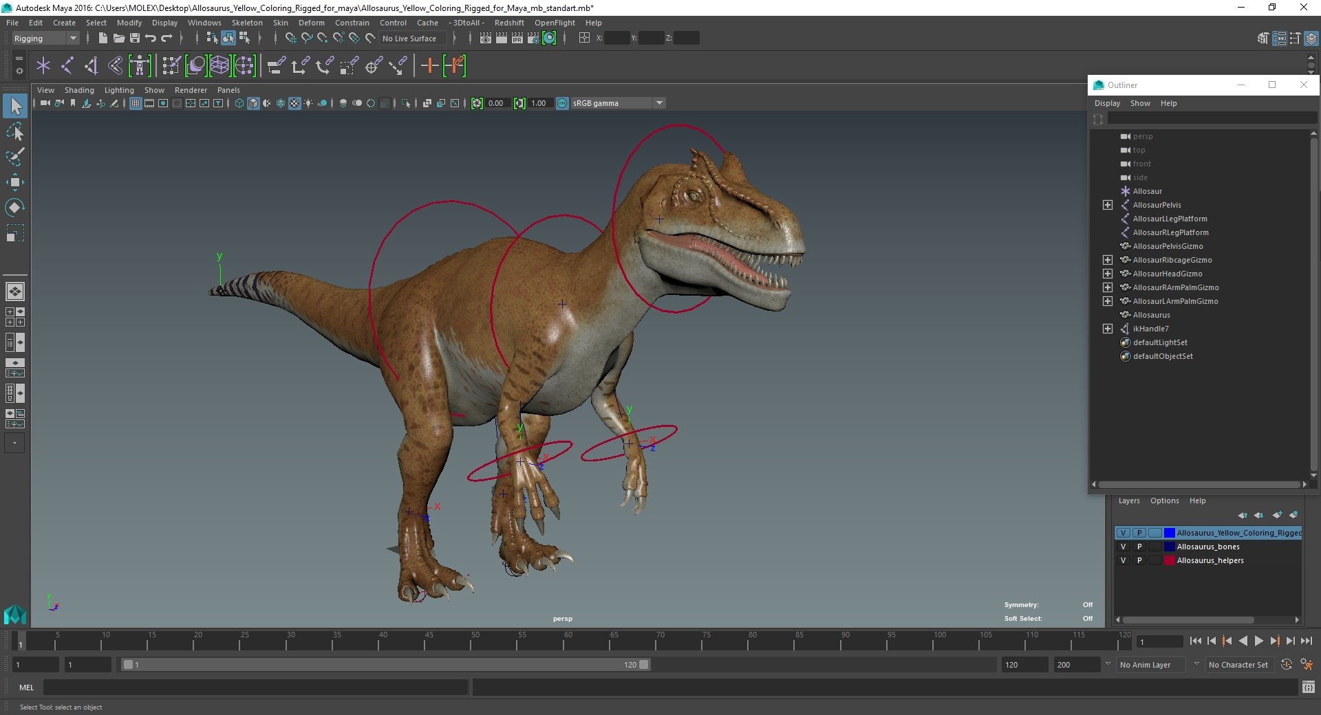 Allosaurus Yellow Coloring Rigged for Maya 3D model - TurboSquid 2170524