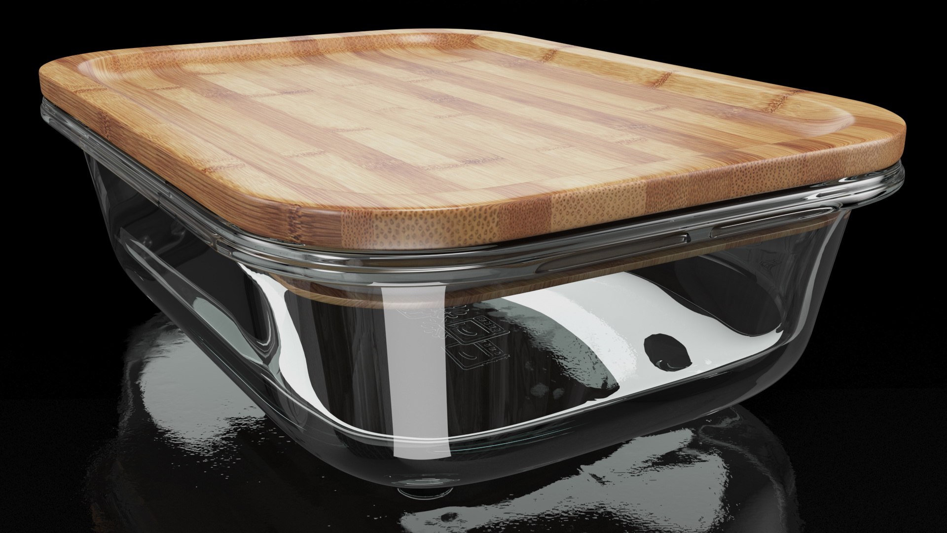 Rectangular Glass Food Storage Container with Bamboo Lid 1000ml 3D ...