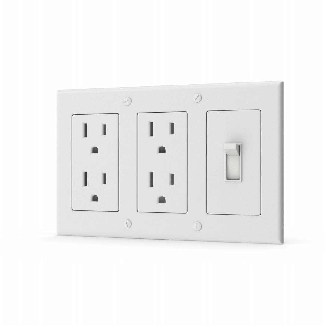 3D Double Socket Outlet And Light Switch model - TurboSquid 2164413