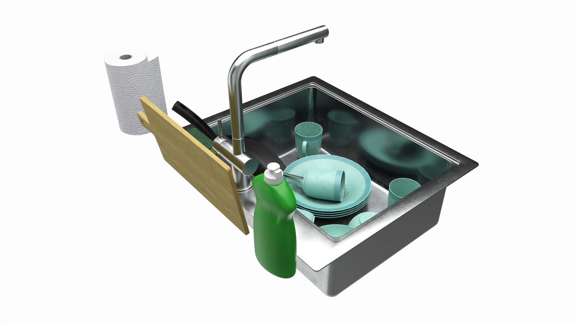 Sink With Dishes Frying Pan Cups And Washing Accessories Model ...