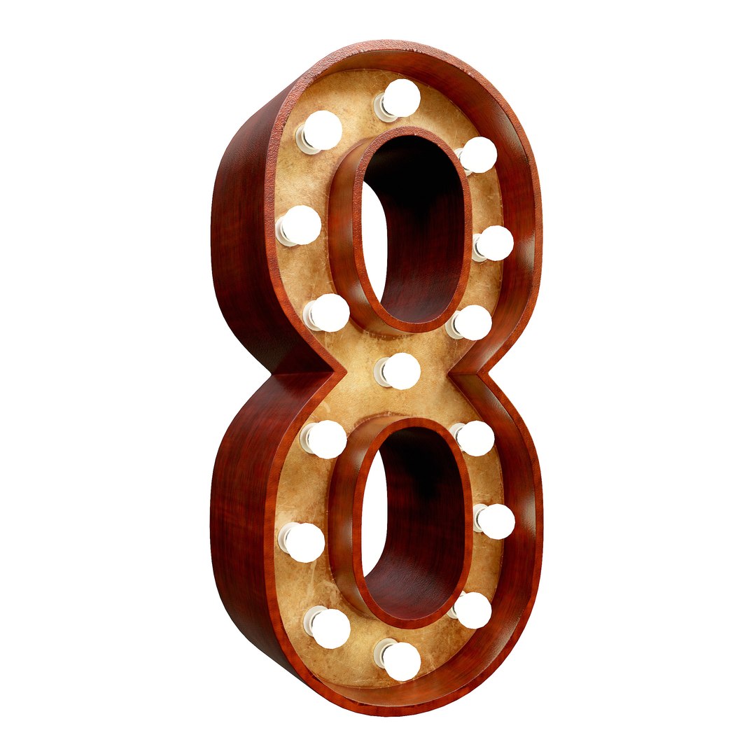3D Marquee Number Eight Light Bulb Wooden Glow Sign 3dmodel ...