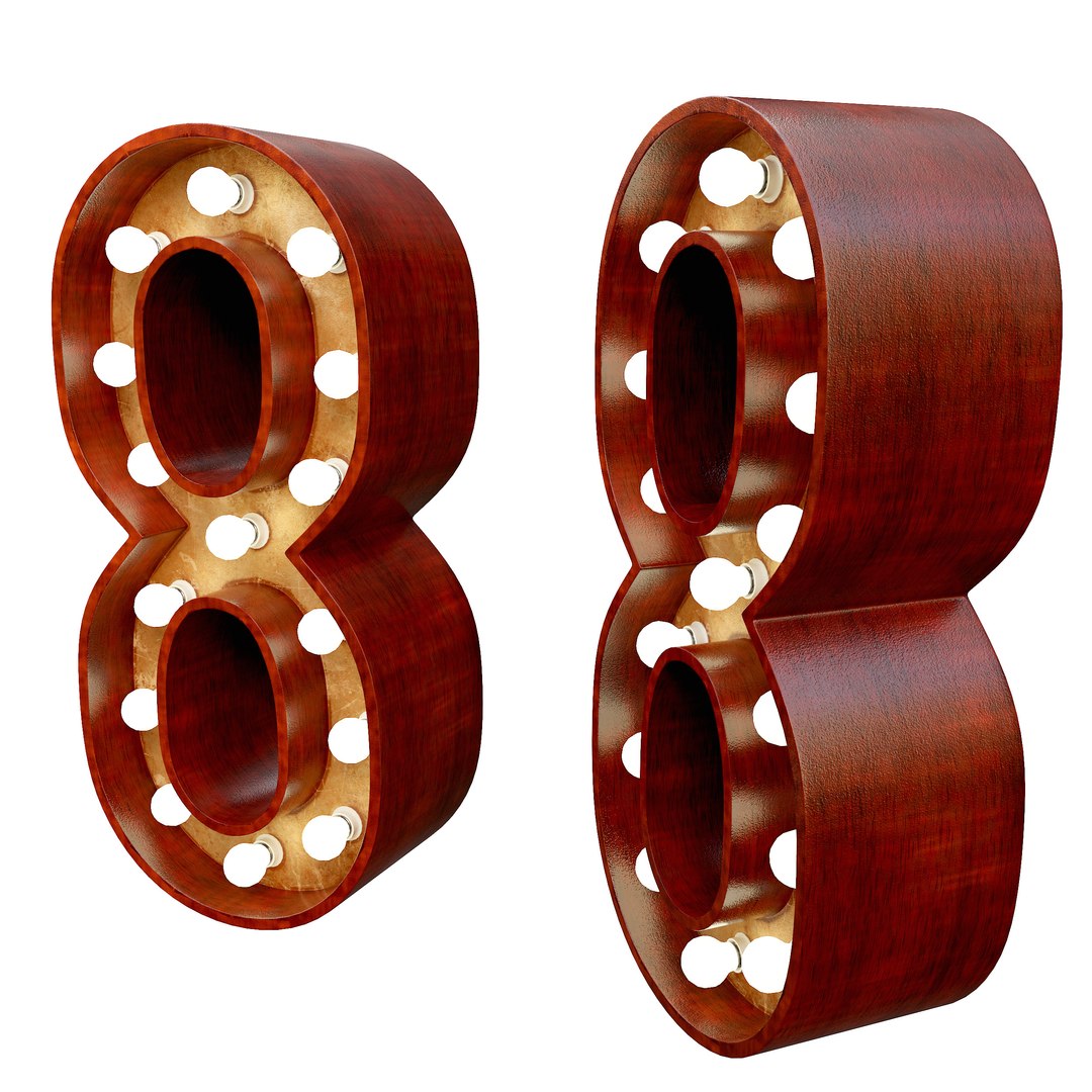 3D Marquee Number Eight Light Bulb Wooden Glow Sign 3dmodel ...