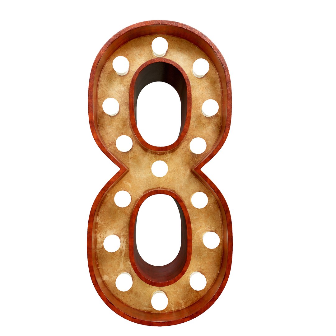 3D Marquee Number Eight Light Bulb Wooden Glow Sign 3dmodel ...