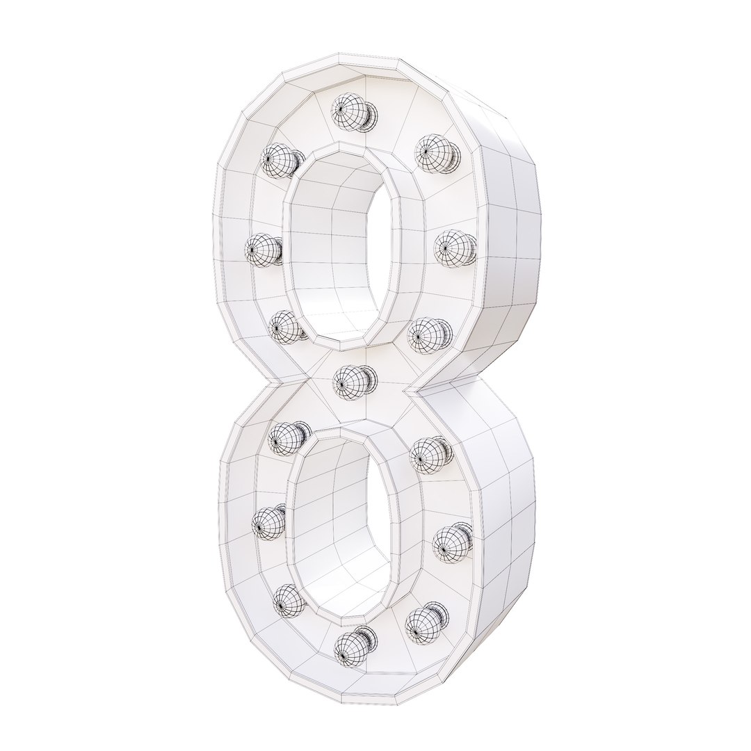 3D Marquee Number Eight Light Bulb Wooden Glow Sign 3dmodel ...