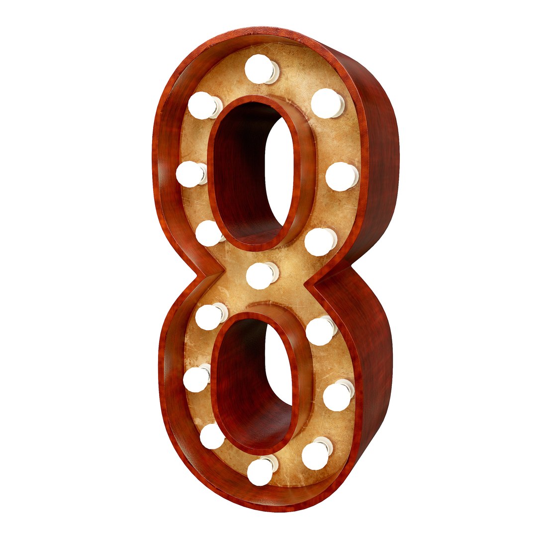 3D Marquee Number Eight Light Bulb Wooden Glow Sign 3dmodel ...