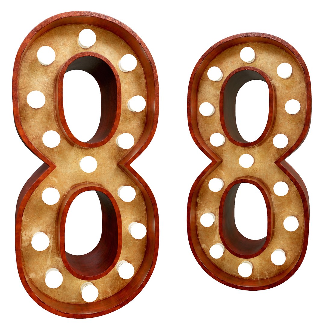 3D Marquee Number Eight Light Bulb Wooden Glow Sign 3dmodel ...