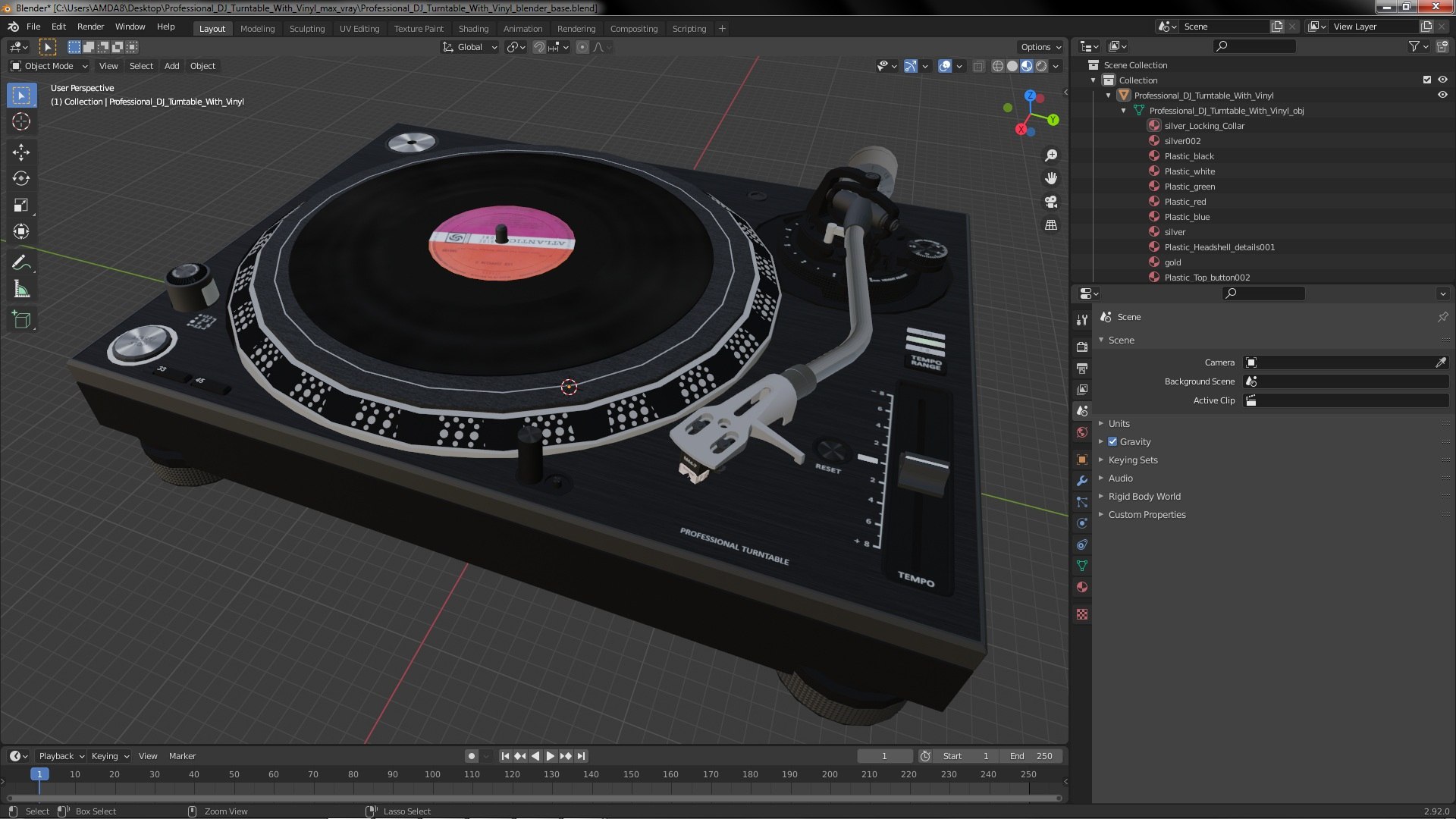 Professional DJ Turntable With Vinyl 3D model - TurboSquid 1902391