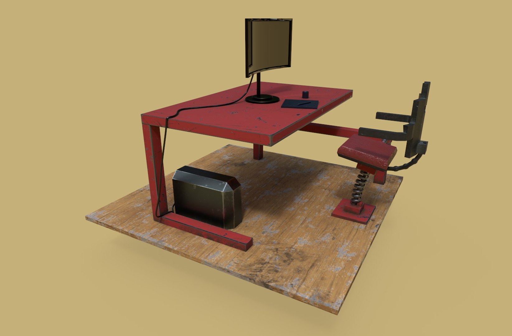 3D old computer desk - TurboSquid 1545198