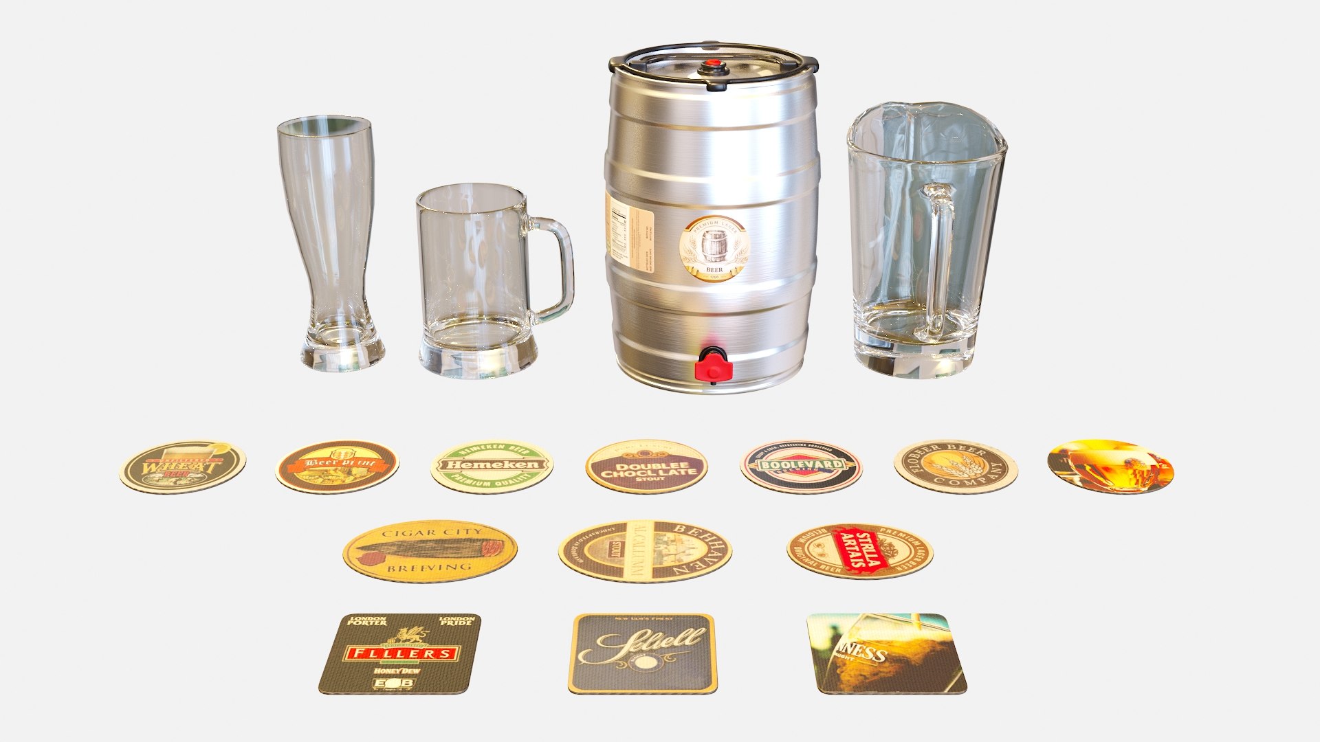 Bartender Tools Set 200 Beer Coasters 3D Model - TurboSquid 2244320