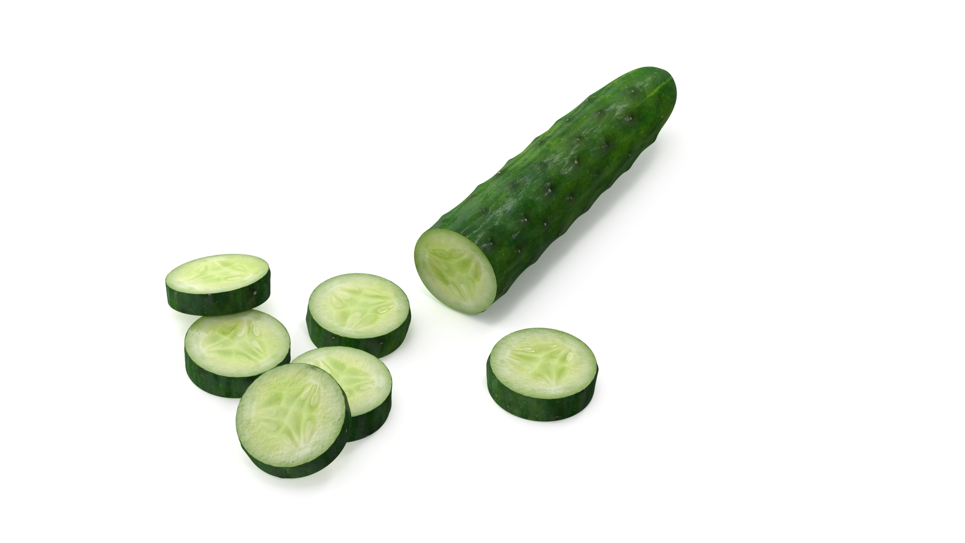 3D Half Cucumber With Few Slices Model - TurboSquid 1984160