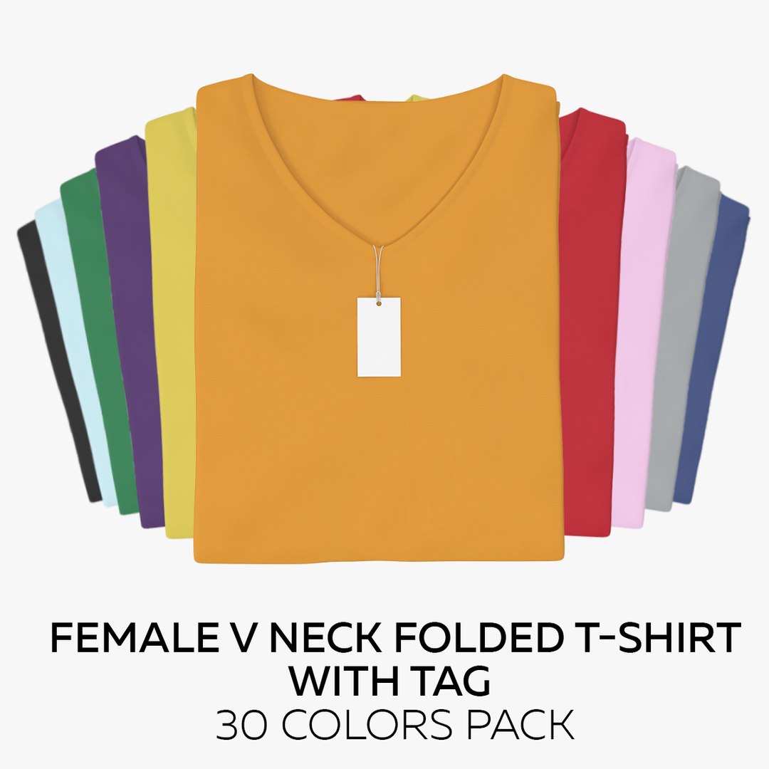 3D Female V Neck Folded With Tag 30 Colors Pack Model - TurboSquid 1795881