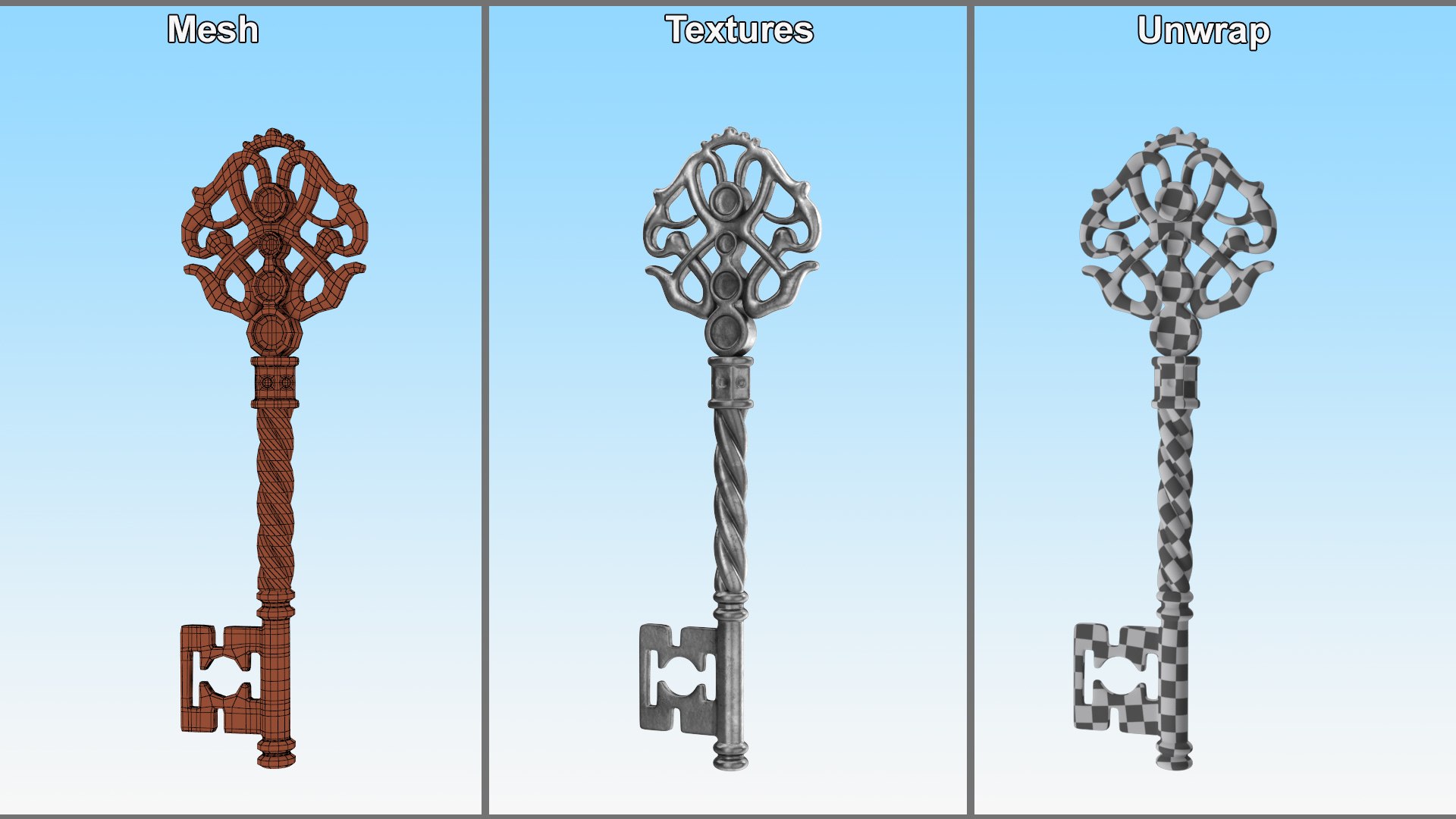 3D Fantasy Skeleton Key Silver Model - TurboSquid 2246214
