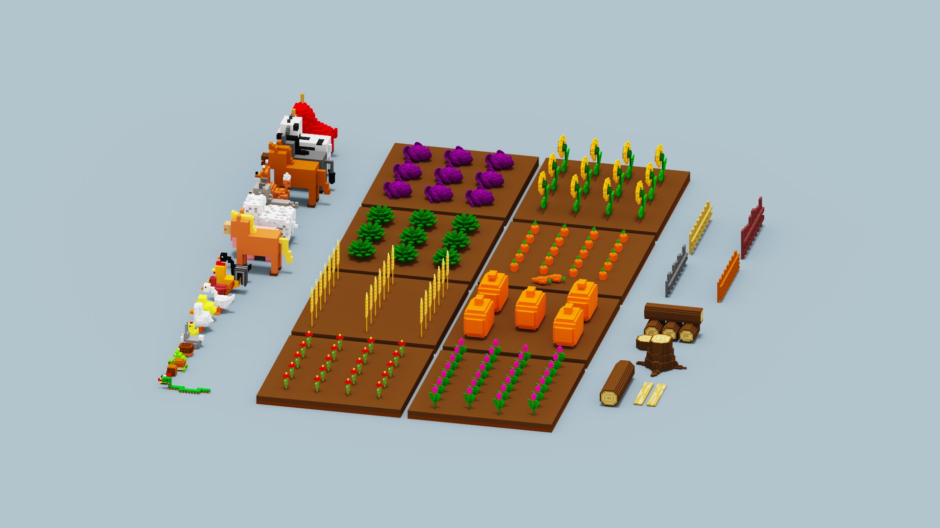 3D Voxel Farm Pack Model - TurboSquid 2058972