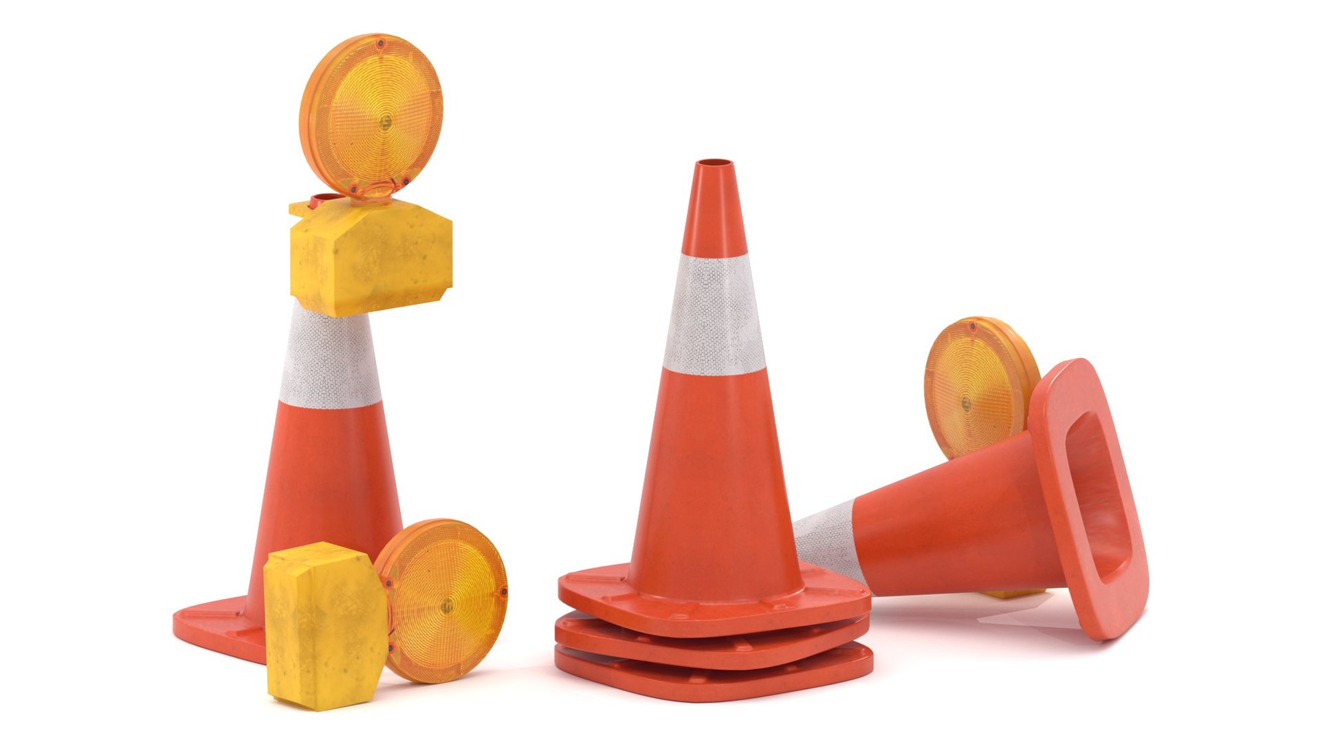 3D Traffic Cone With Safety Amber Warning Light - TurboSquid 2124657