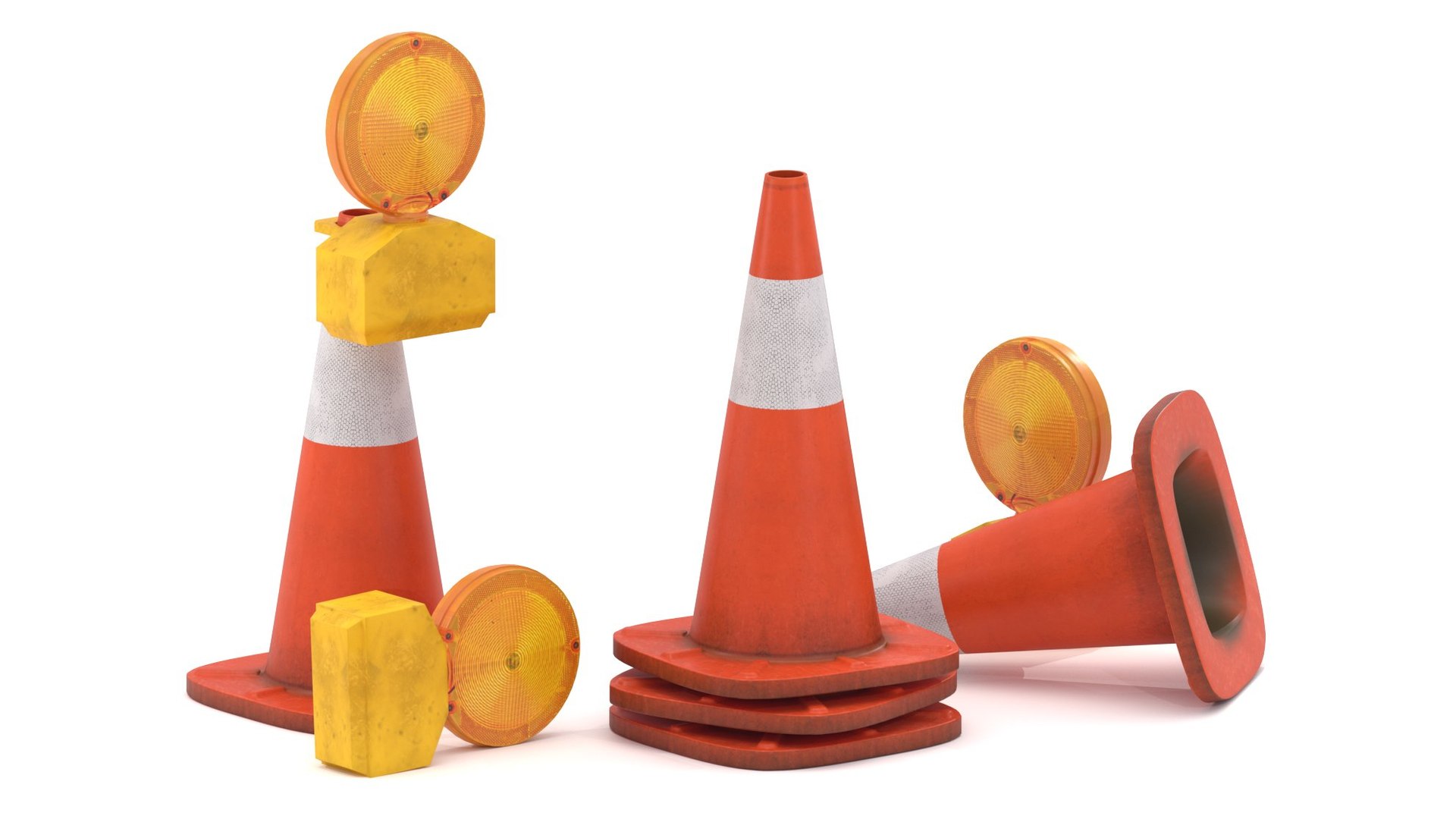 3D Traffic Cone with Safety Amber Warning Light - TurboSquid 2124657
