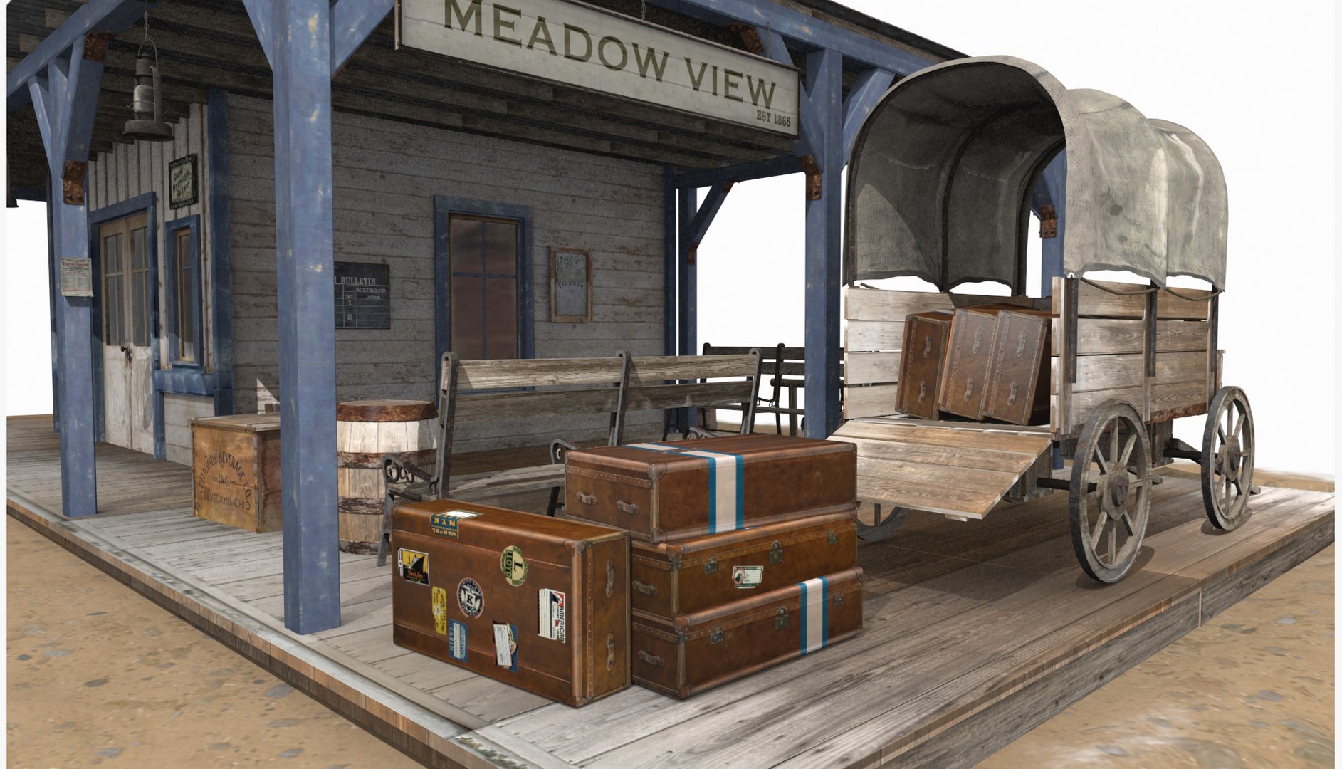 3D Wooden Old Train Station - TurboSquid 1617644