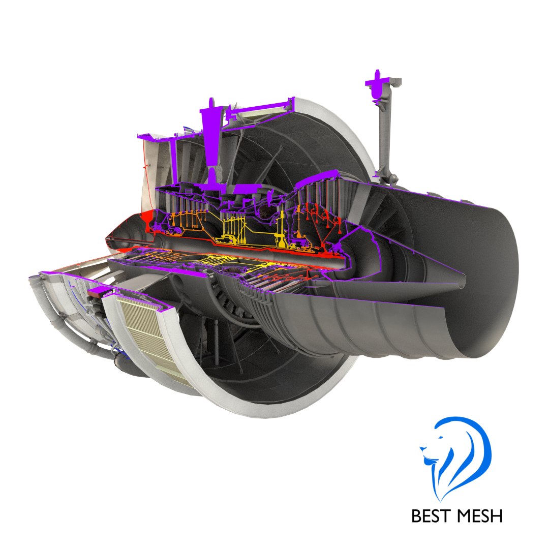 D-18t Turbofan Engine Cutaway 3d Obj