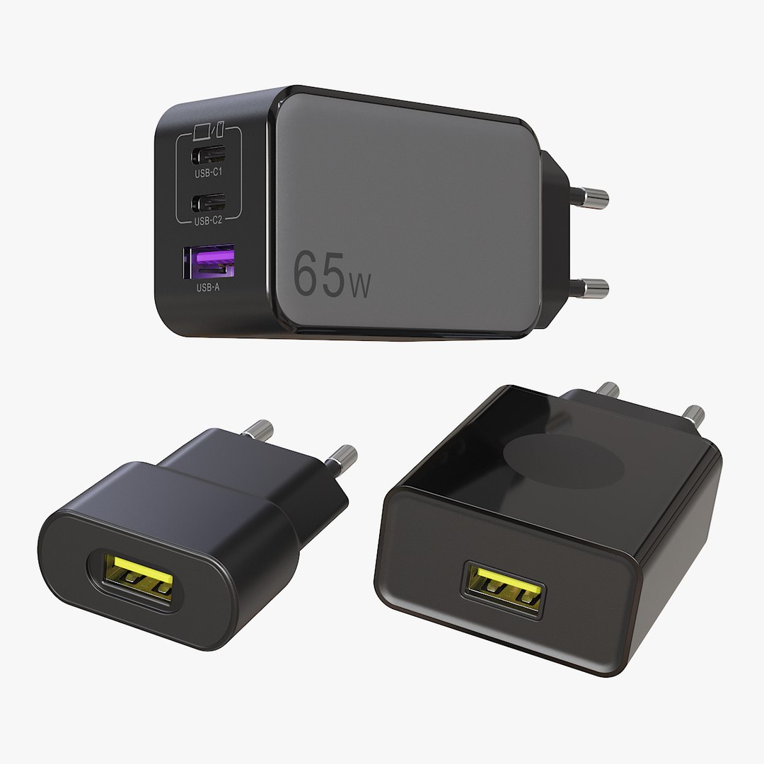 3 USB Power Adapters EU Black 3D Model - TurboSquid 2279015